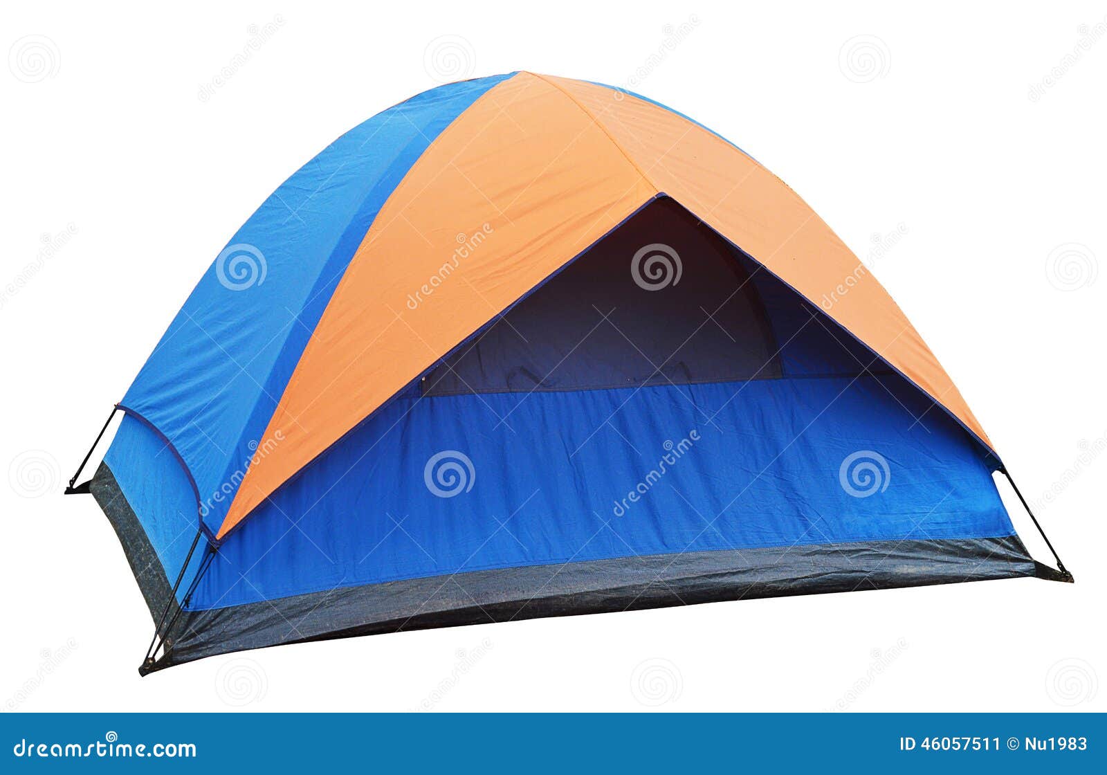 Blue Tent In The Middle Of The Lawn. Man In Red Suit Sitting By The ...