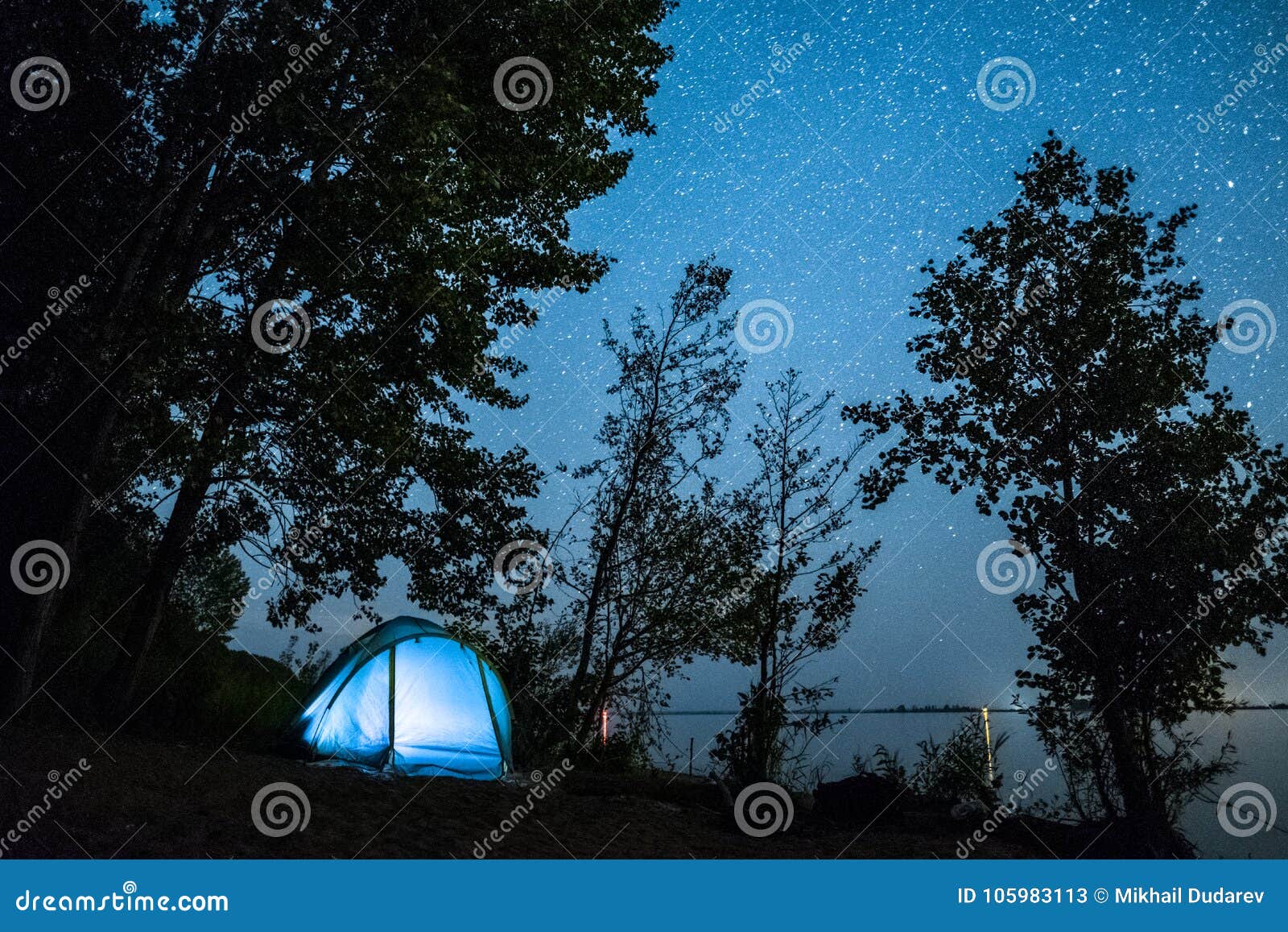 Blue Tent among Trees on the Coast Stock Image - Image of park, natural ...