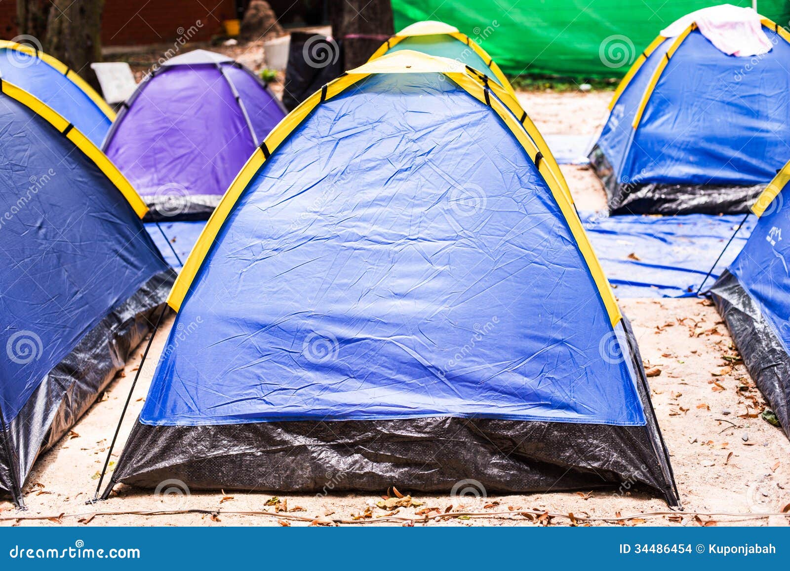 Blue tents on campsite stock photo. Image of details - 34486454