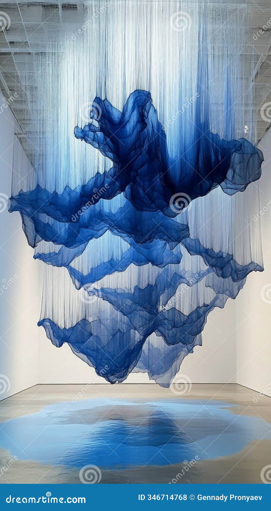 Blue Textile Installations in Modern Art Gallery Exhibition Stock Photo ...