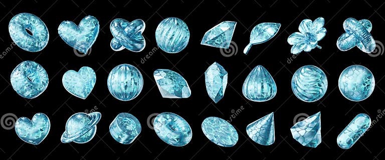 Blue and Texture Crystal Objects Decoration Set Pack Isolated ...