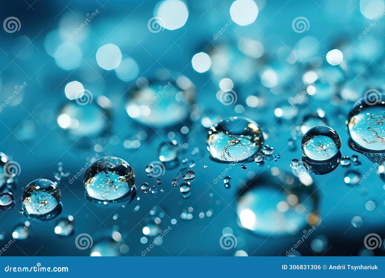 Blue Texture with Round Drops of Liquid, Drops of Water and Glycerin ...