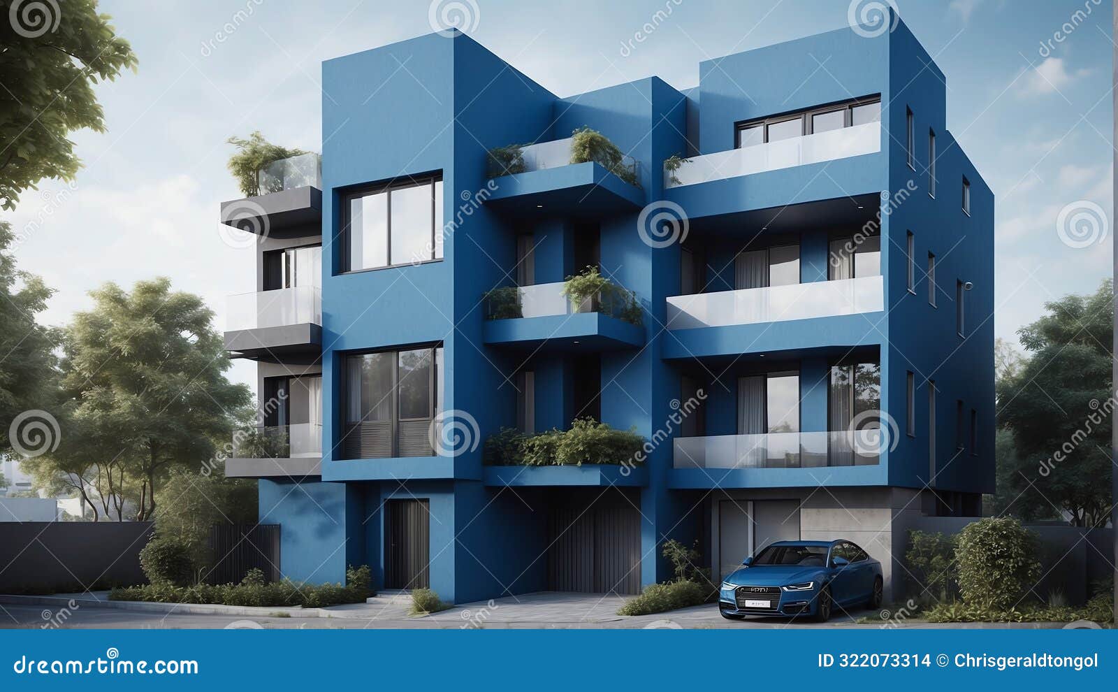 Red Theme Apartment Duplex House Facade For Ai Generated Royalty-Free ...