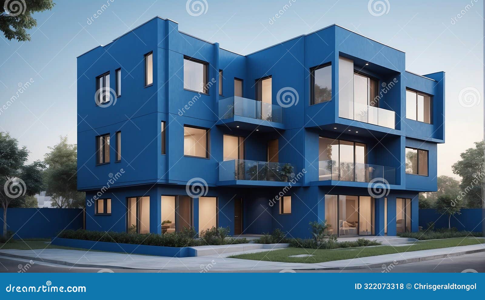 Blue Theme Apartment Duplex House Facade for Ai Generated Stock ...