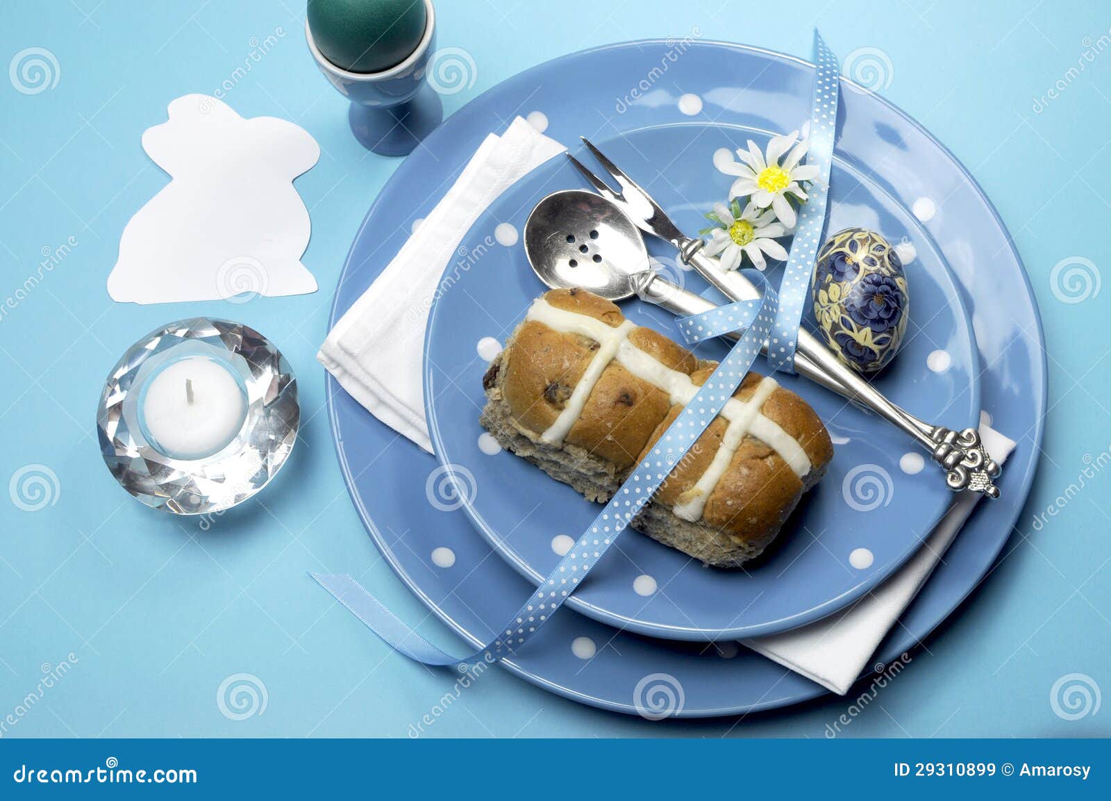 Blue Theme Easter Dinner or Breakfast Table Setting Stock Image - Image ...