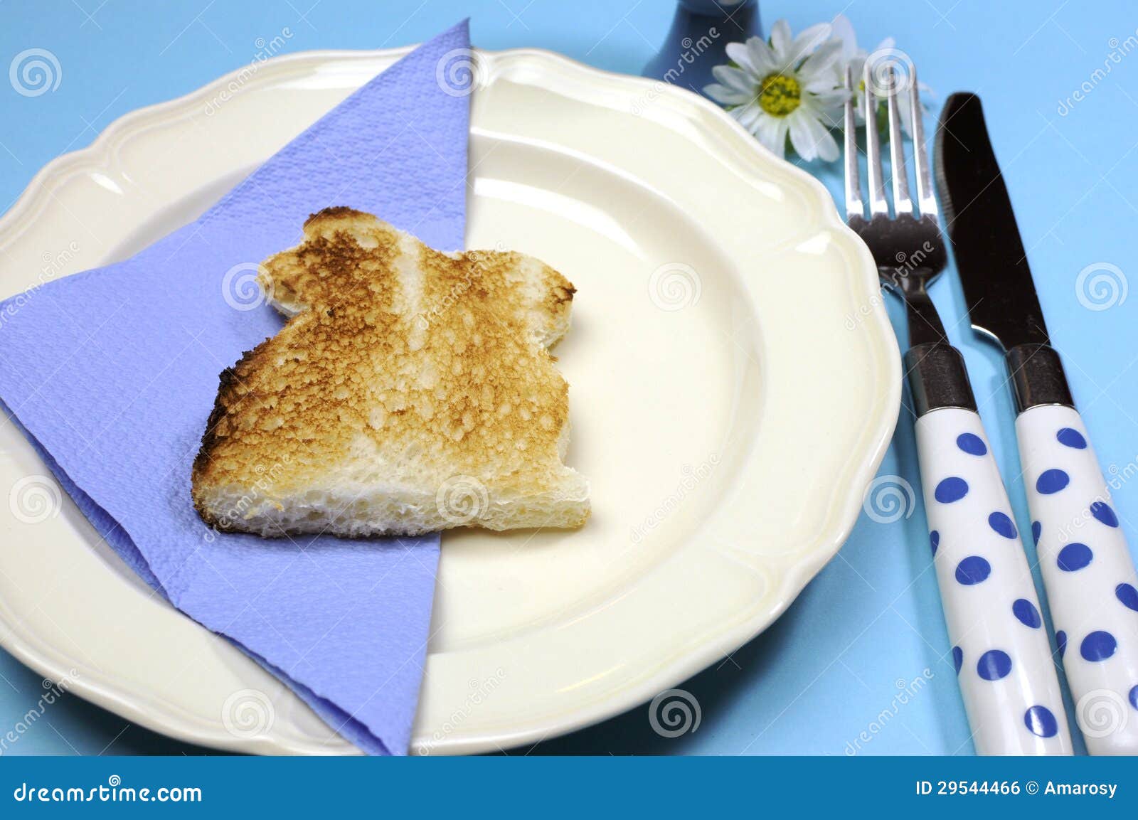 Blue Theme Happy Easter Breakfast Table with Bunny Rabbit Toast - Close ...