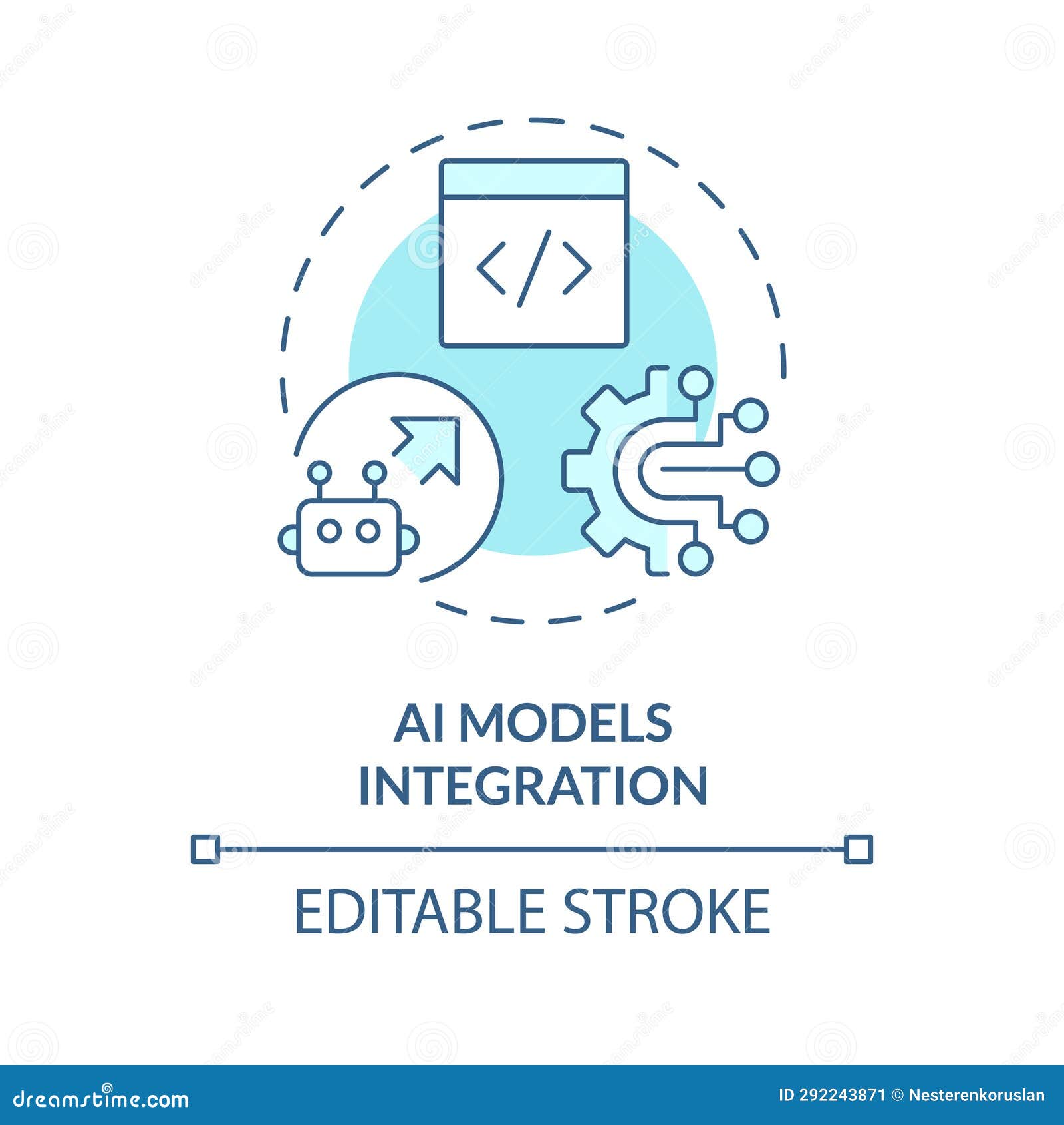 Blue Thin Line Icon AI Models Integration Concept Stock Illustration ...