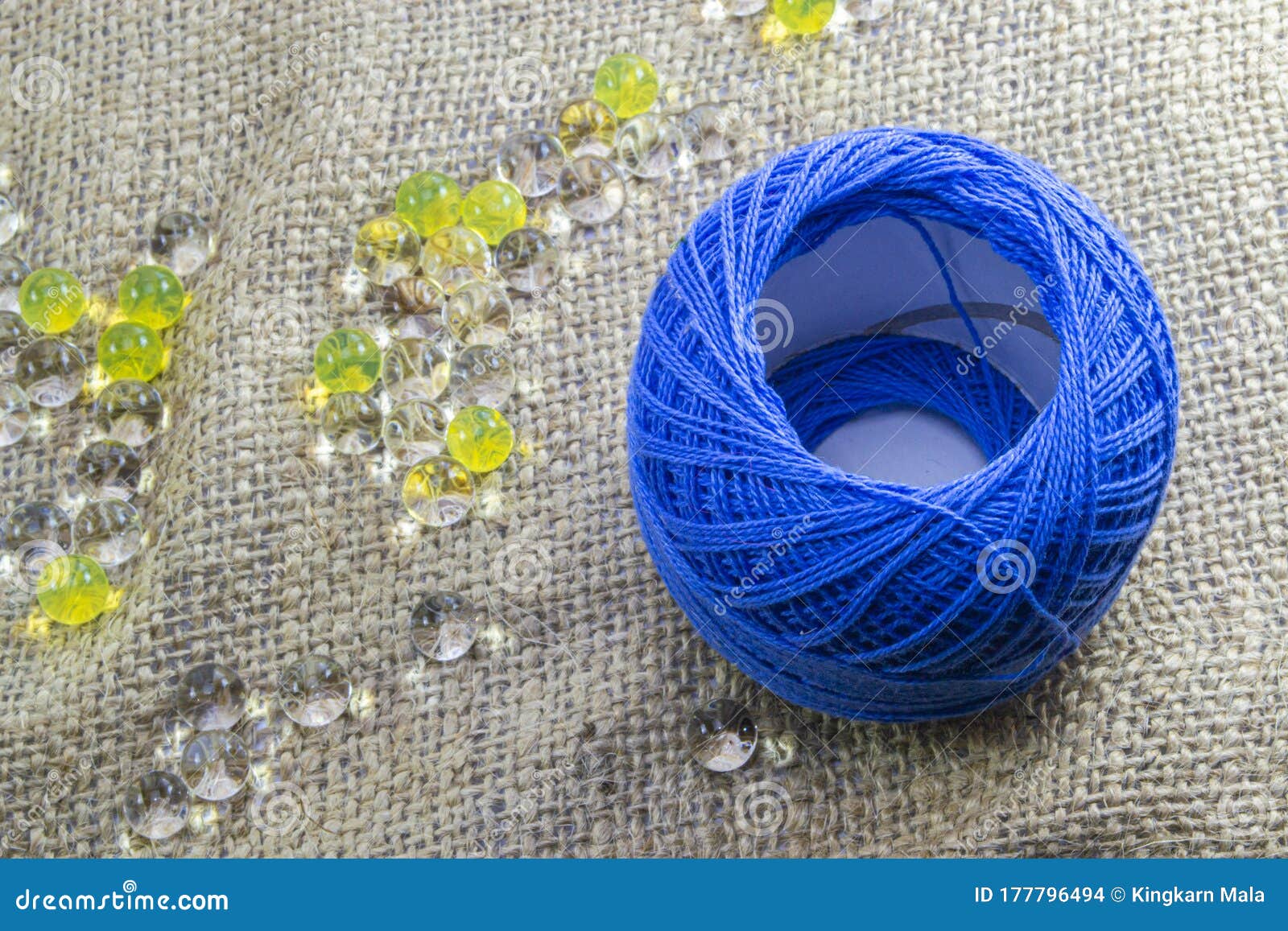 Blue Thread on the Floor Boards Brown for Various Crafts Stock Photo ...
