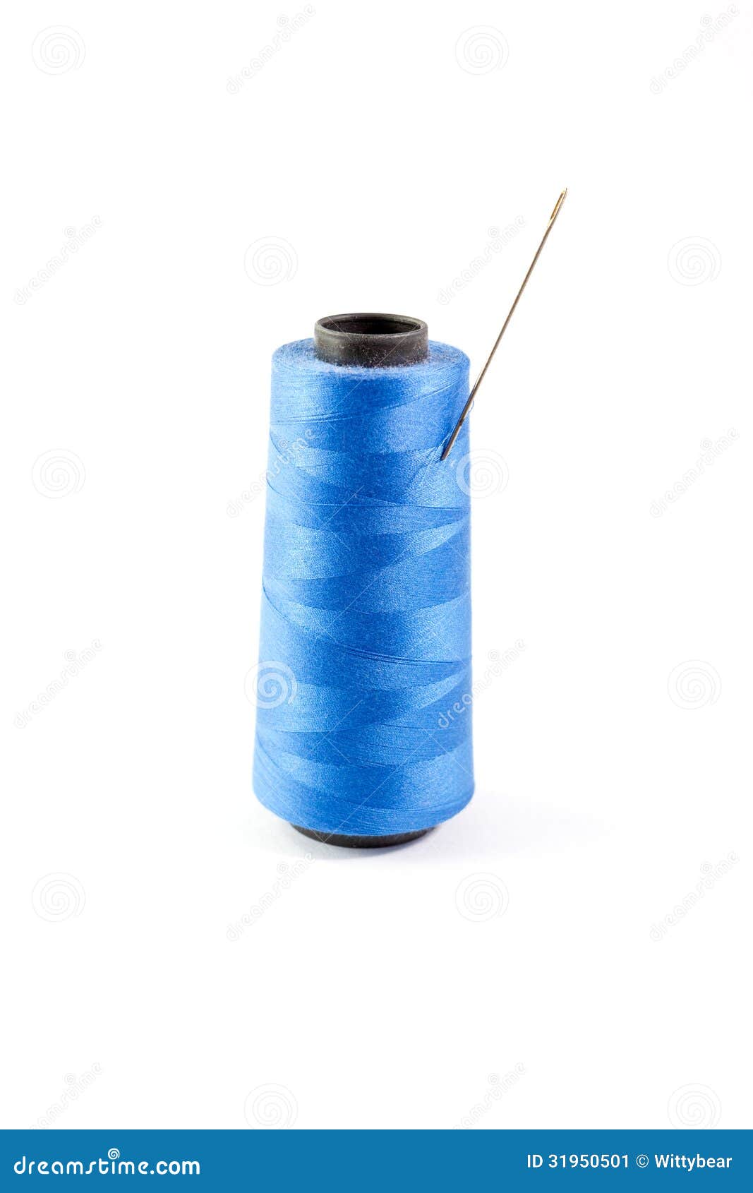Spool of Blue Thread and Needle Stock Image - Image of closeup, fiber ...