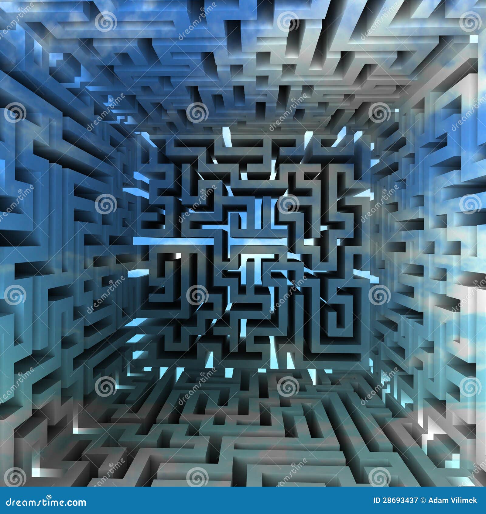 Blue Three Dimensional Maze Block Inside Look Stock Illustration ...
