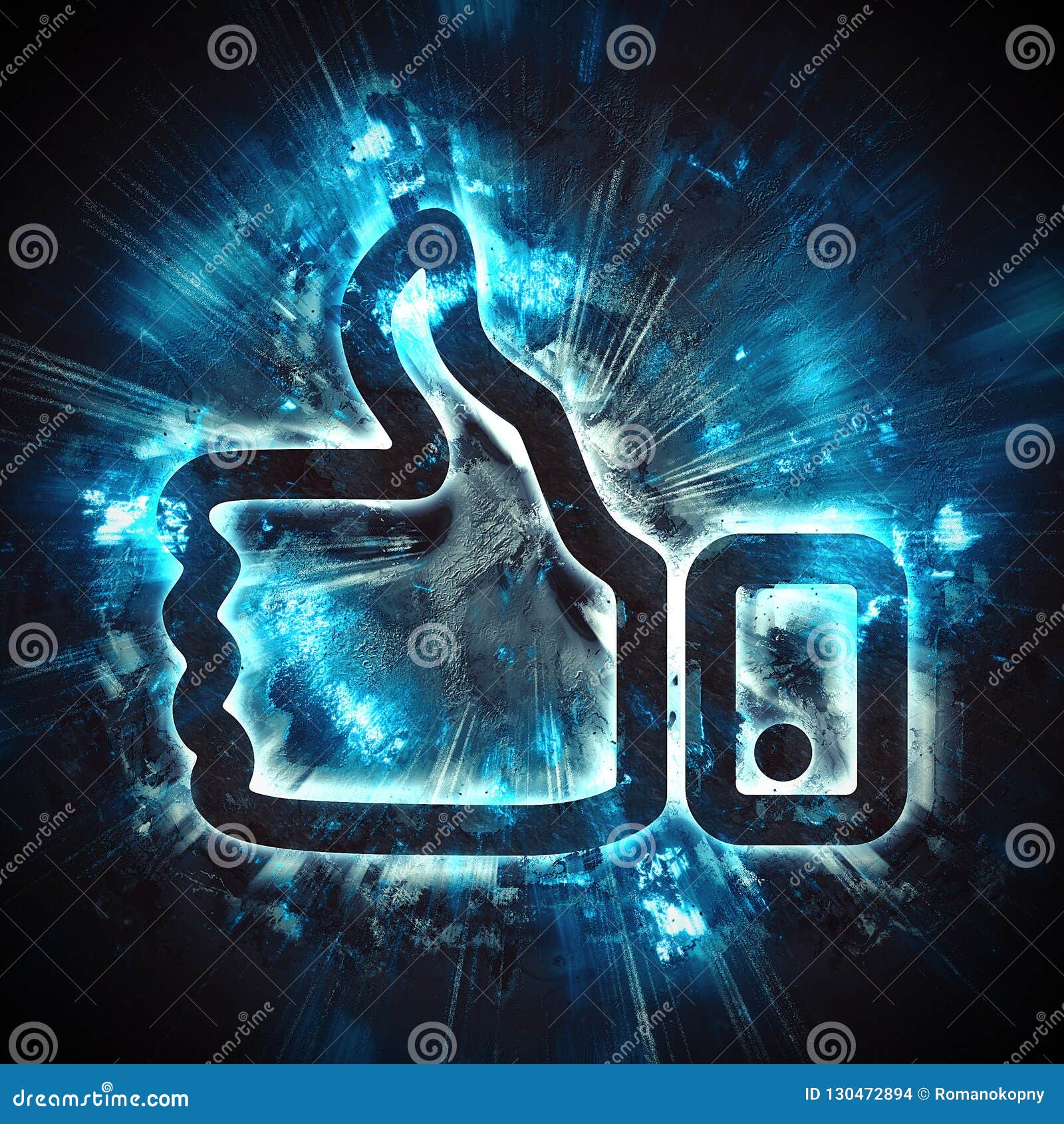 Blue Thumb Up Sign with Exploding Elements Stock Illustration ...