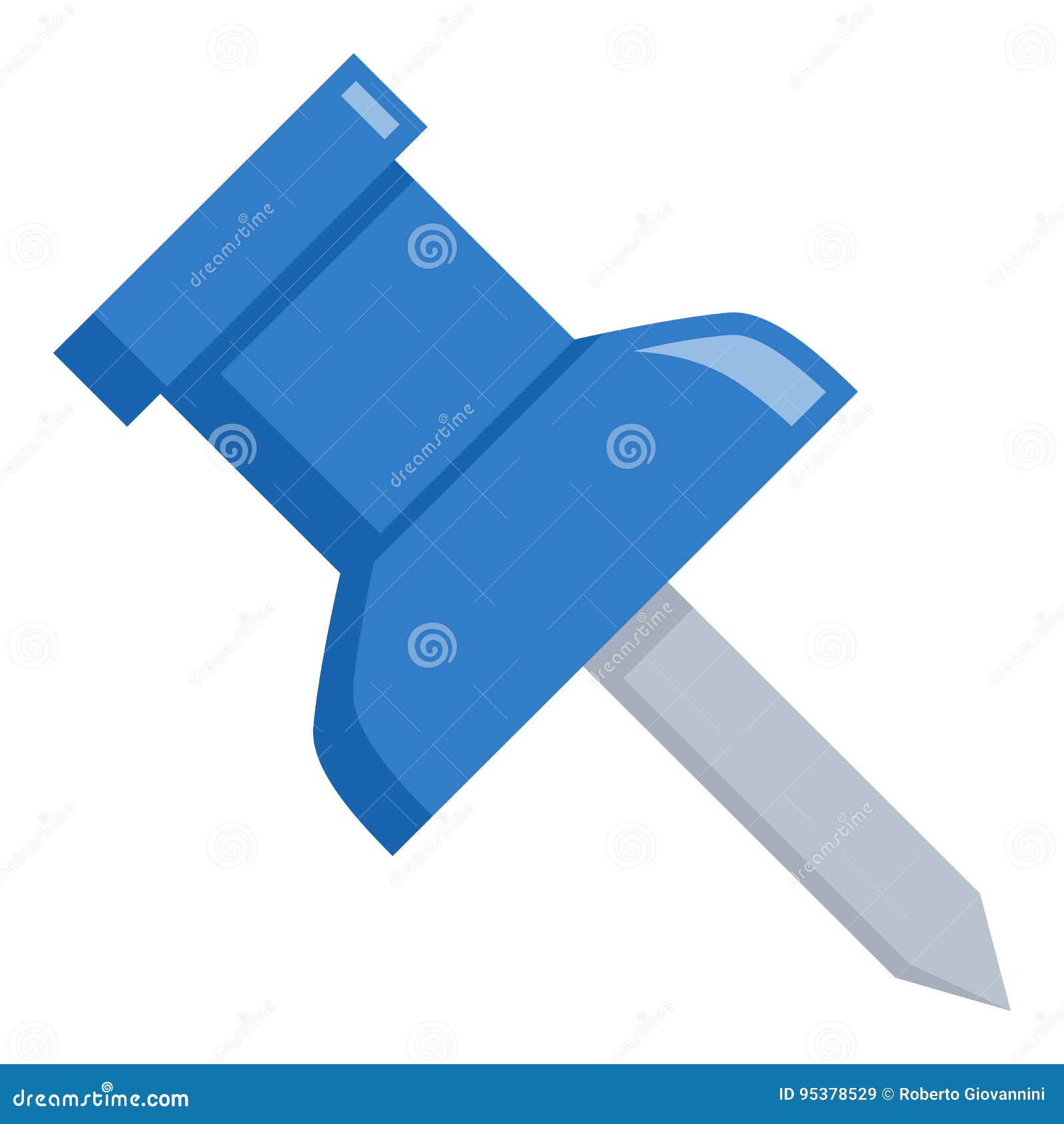 Blue Thumbtack Pushpin Flat Icon on White Stock Vector - Illustration ...