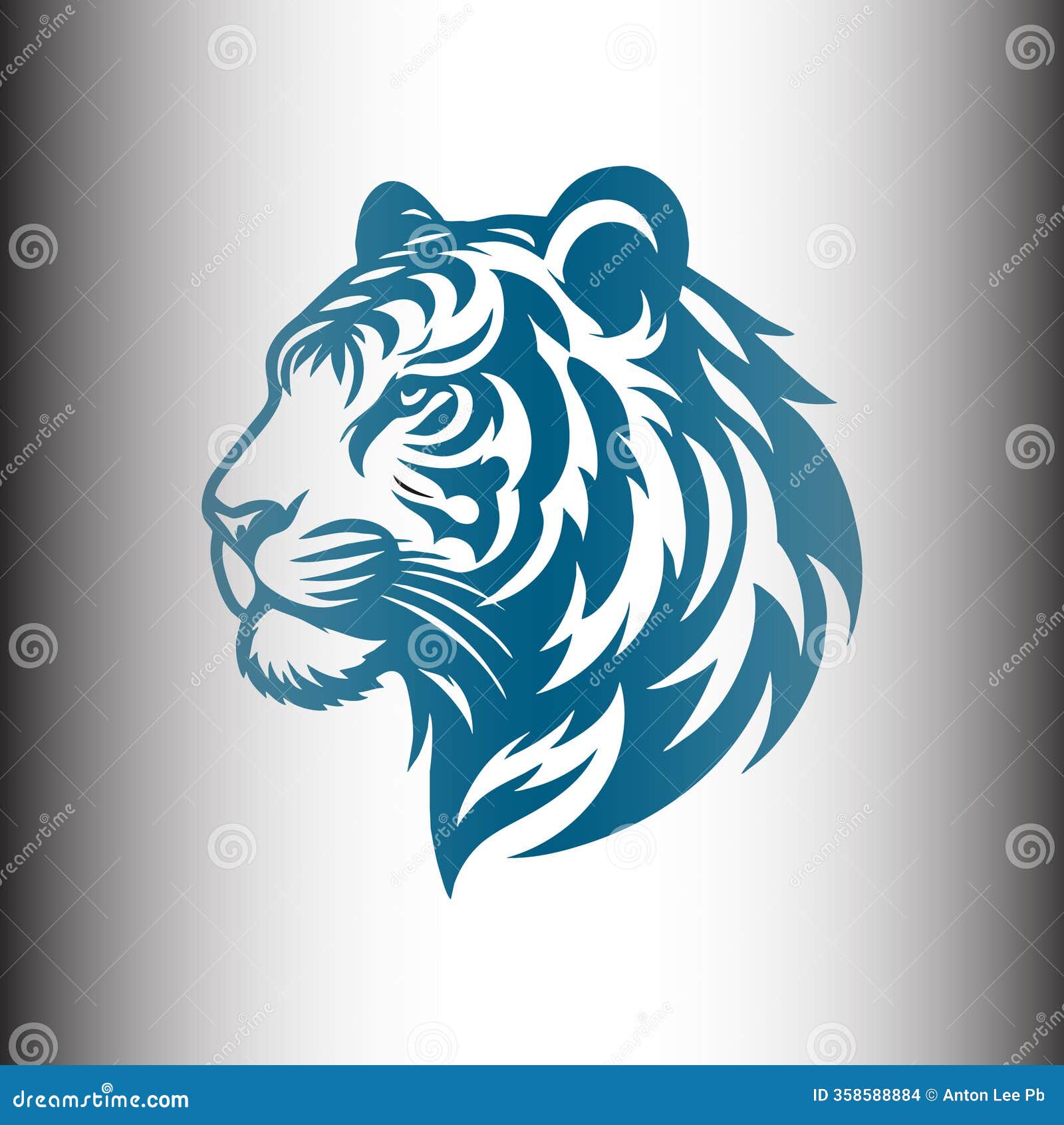 Blue Tiger Head with Stylized Details Stock Illustration - Illustration ...