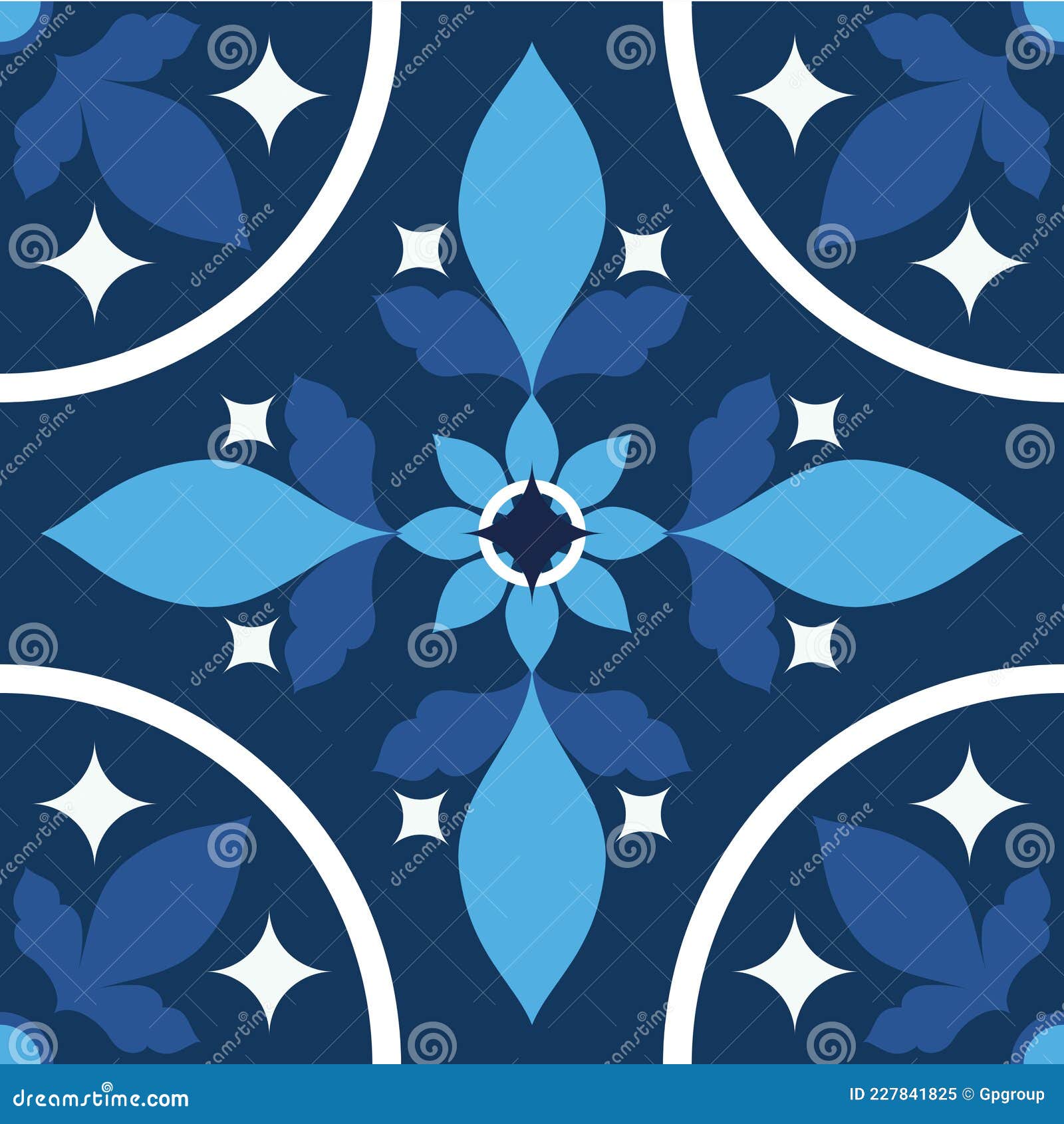 Blue tile design stock vector. Illustration of ornaments - 227841825