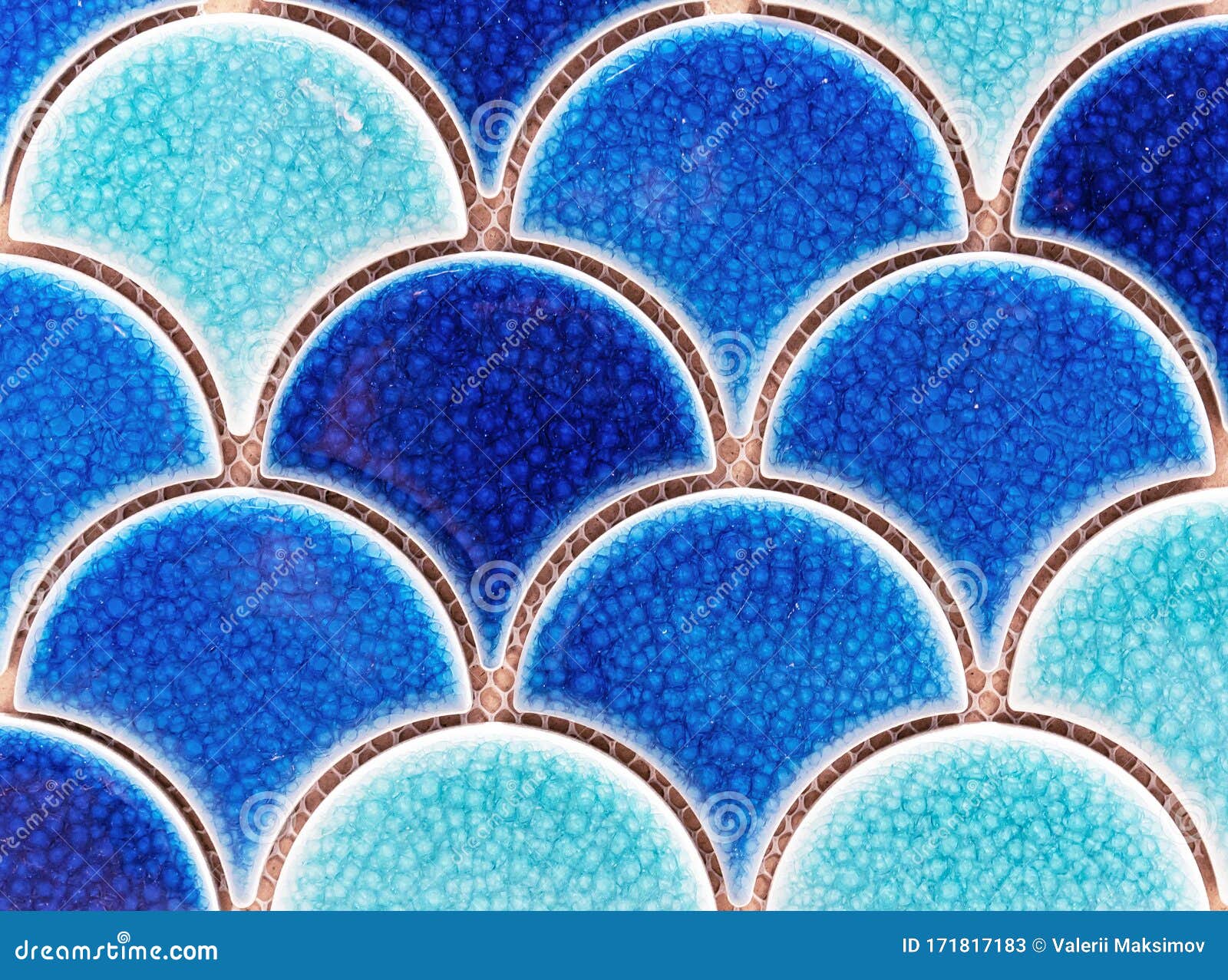 Blue Tile Mosaic In The Form Of Scales. Tile Texture With A Marine ...