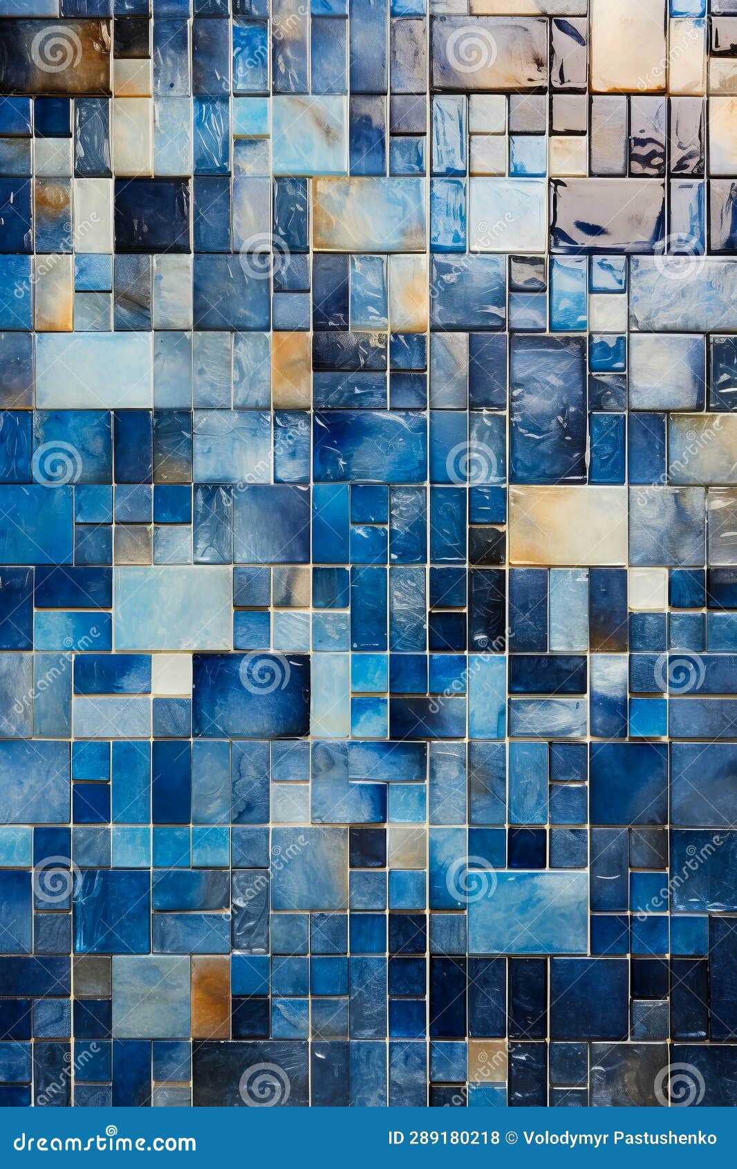 Blue Tile Wall with White and Yellow Design on it. Generative AI Stock ...