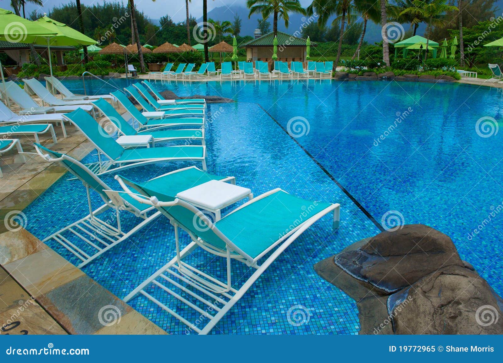 Blue Tiled Pool At Kauai Resort Stock Image - Image of table, turquoise ...
