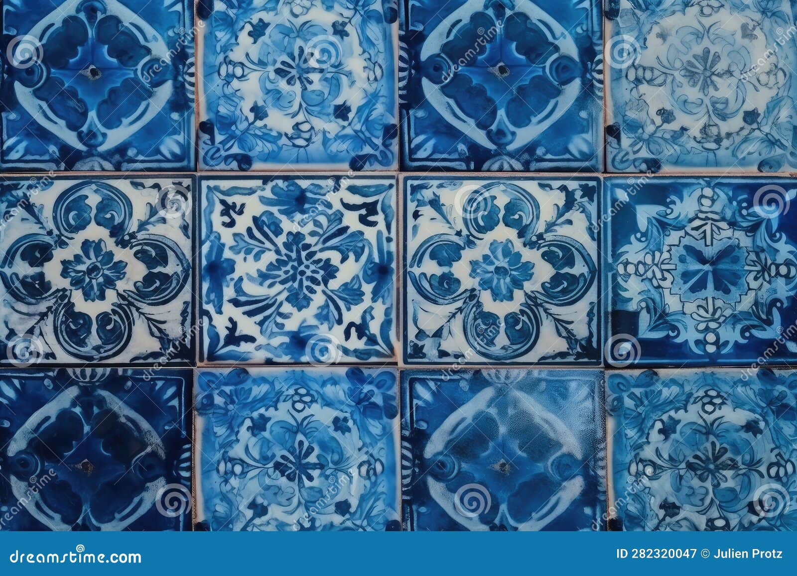 Blue Tiles Pattern with Texture, AI Generated Stock Illustration ...