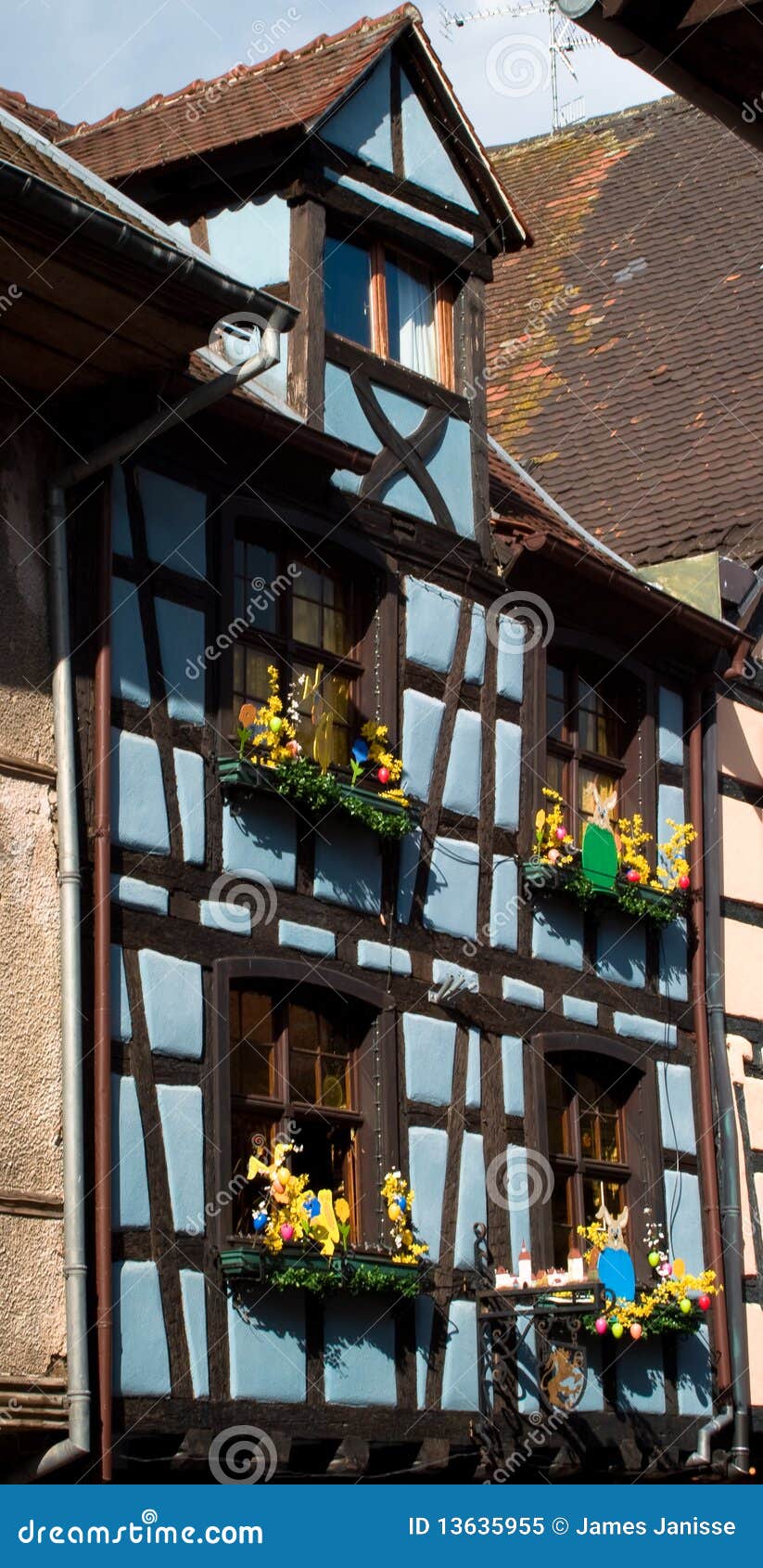 Blue Timber Frame House In Alsace Stock Image - Image of timber, blue ...
