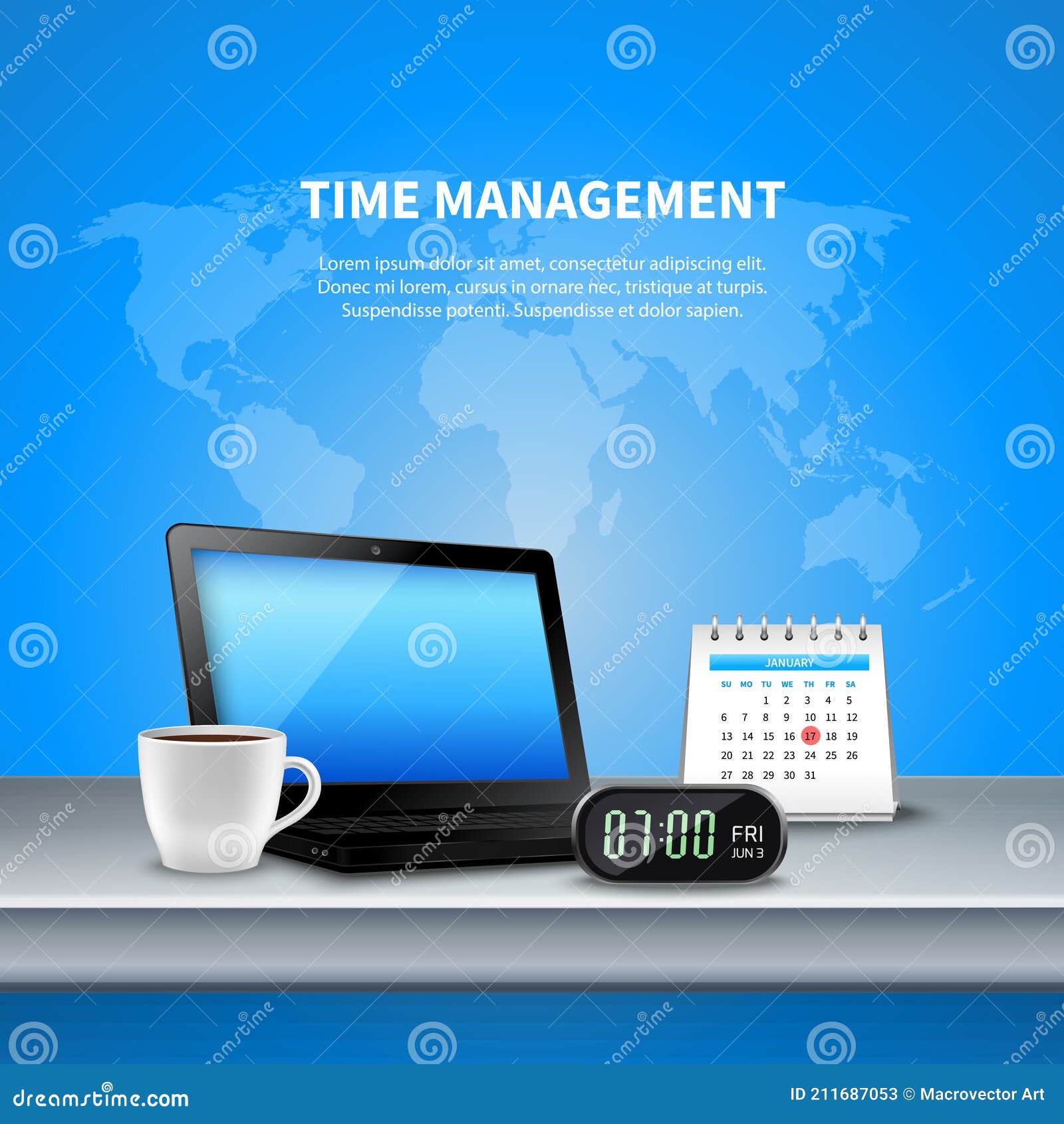 Blue Time Management Realistic Composition Stock Vector - Illustration ...