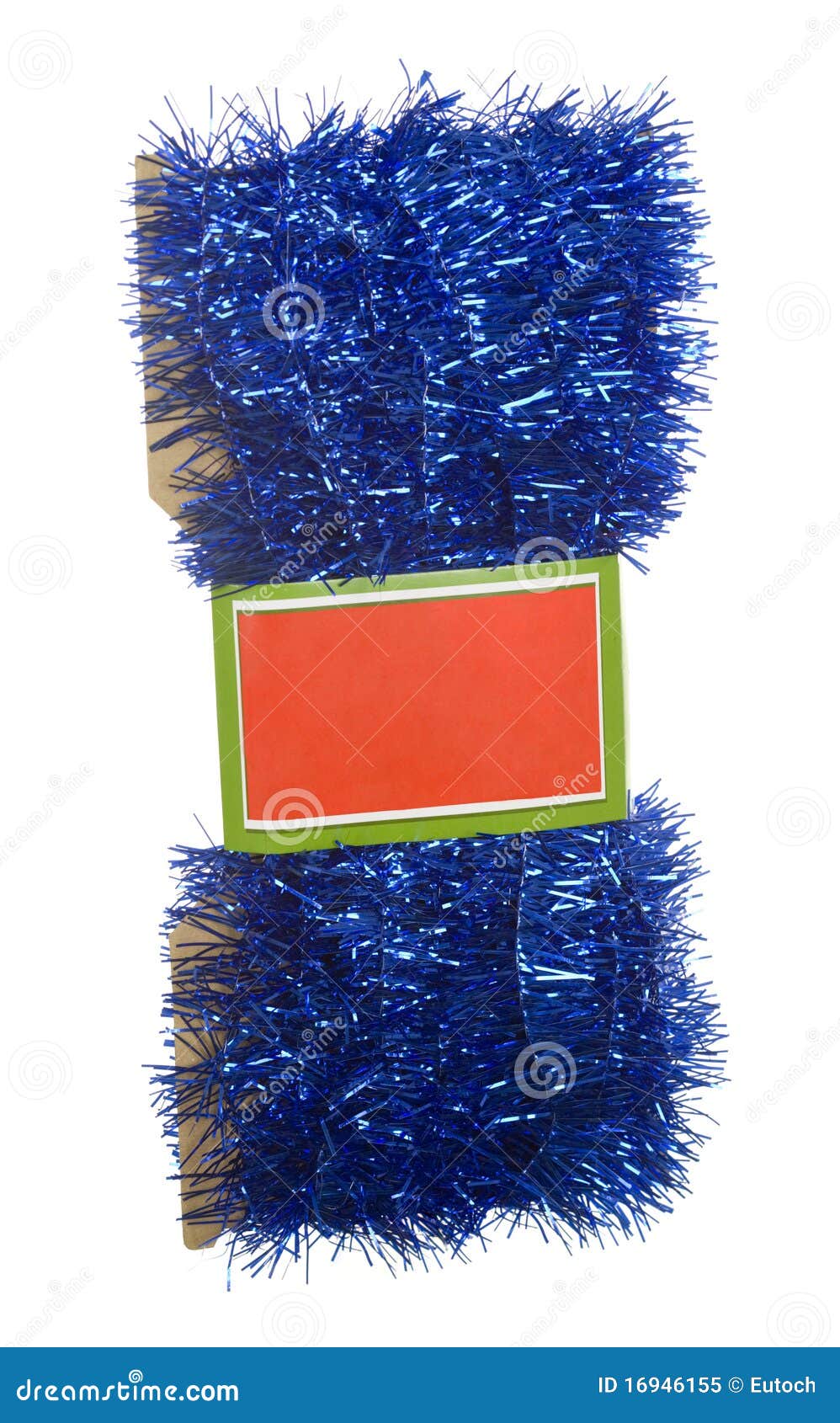 Blue Tinsel Garland with Tag; Isolated on White Stock Image - Image of ...