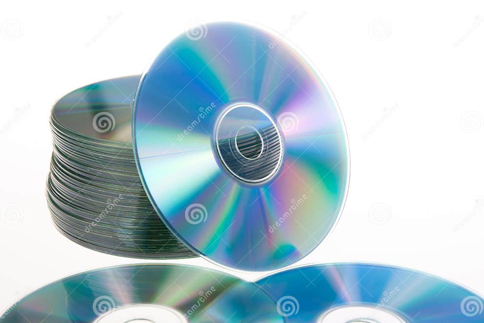 Blue Tinted Close-up of a Stack of Cd-roms CD Lying on White Table ...
