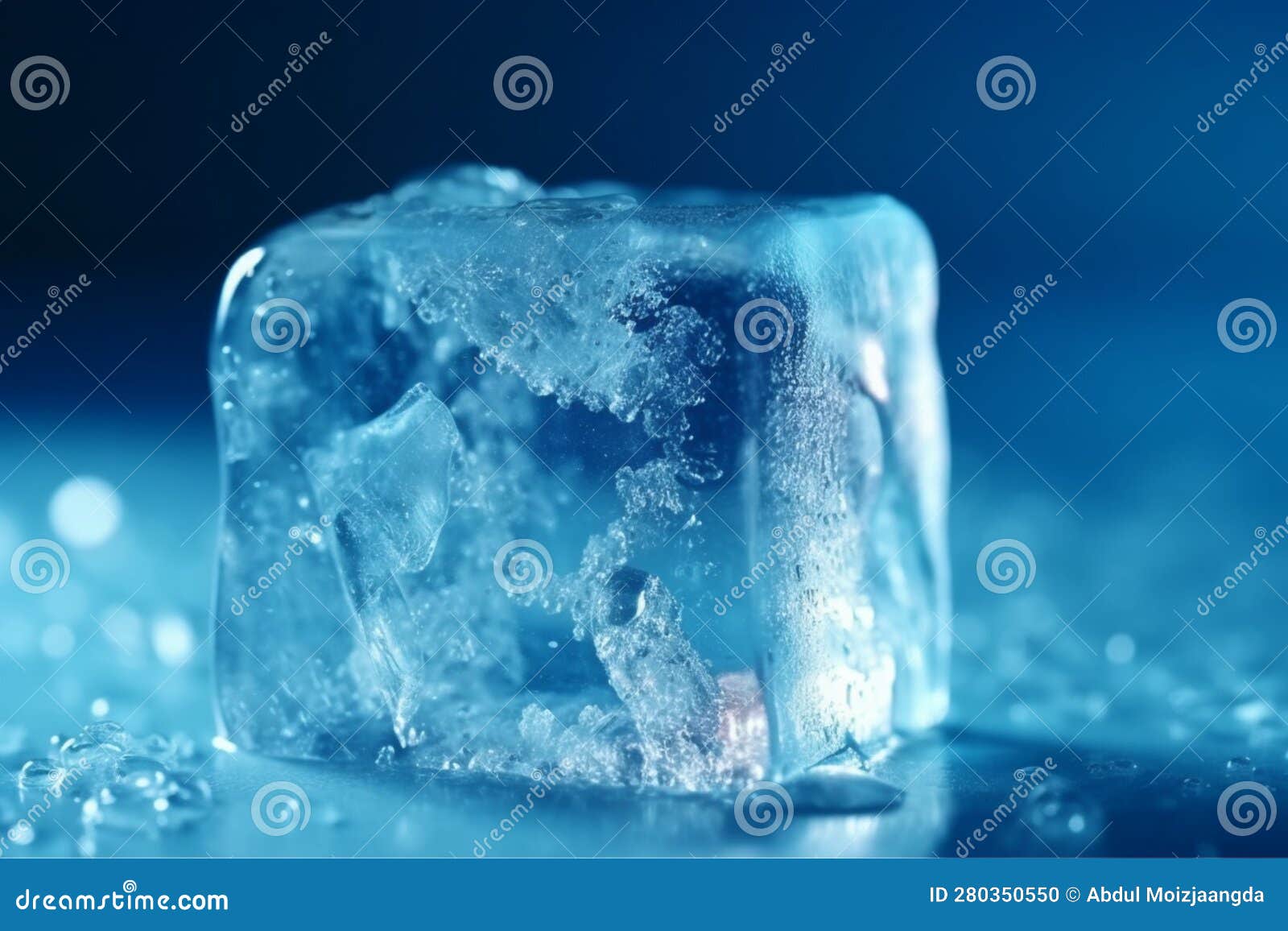 Blue-tinted Ice Cube in the Process of Gentle Dissolution Stock ...