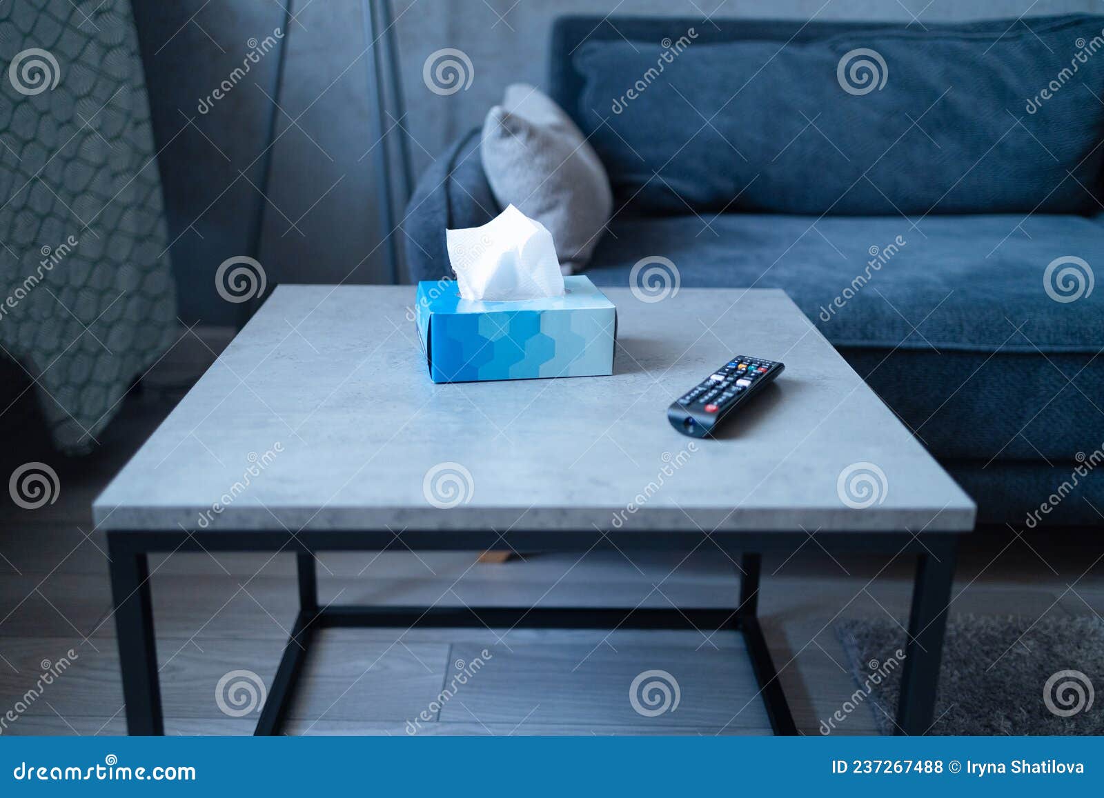 Blue Tissue Box on the Bedside Table in the Bedroom, Minimalism in the ...