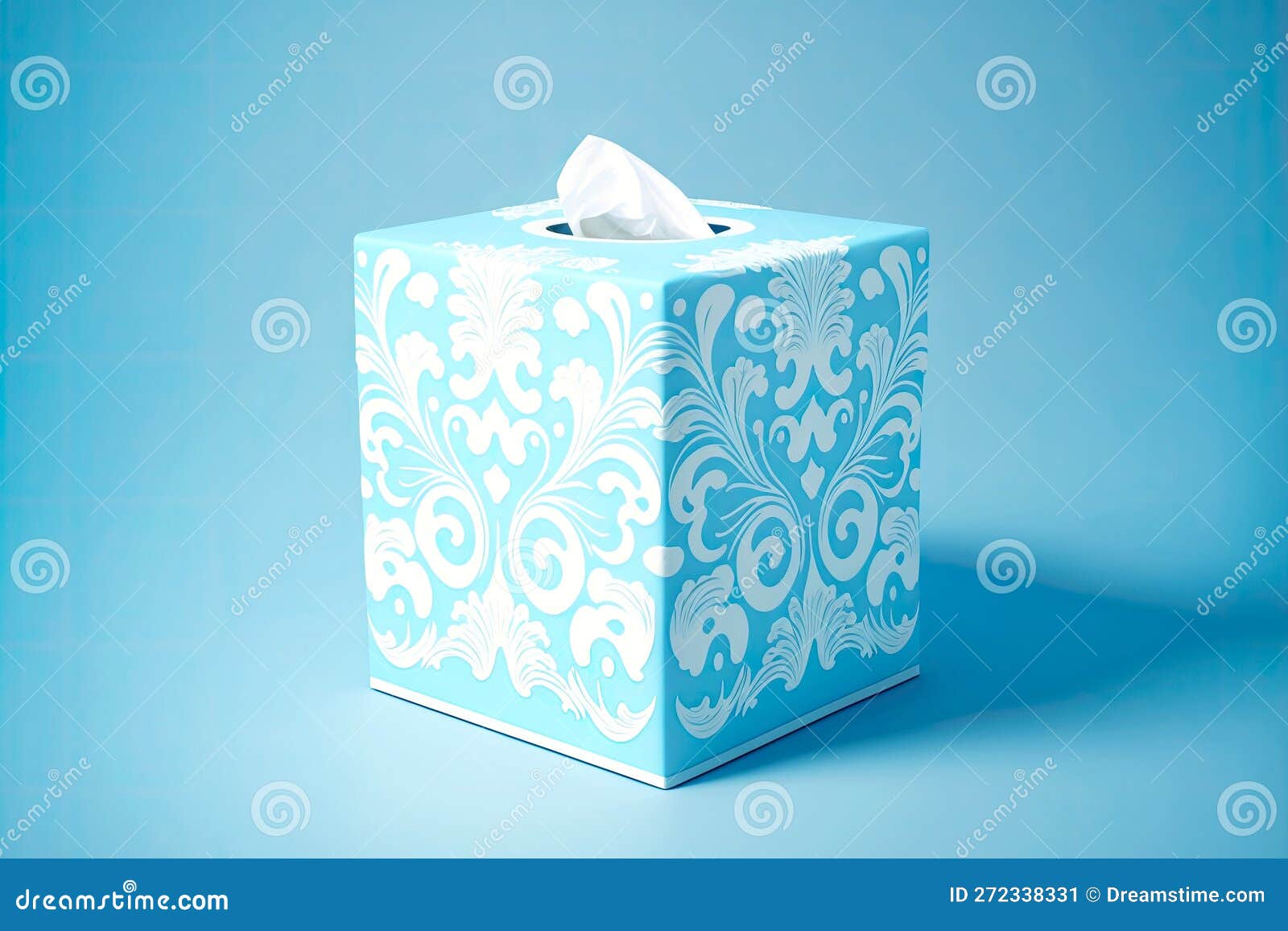 Blue Tissue Box with White Paper Pattern on Blue Background Stock ...