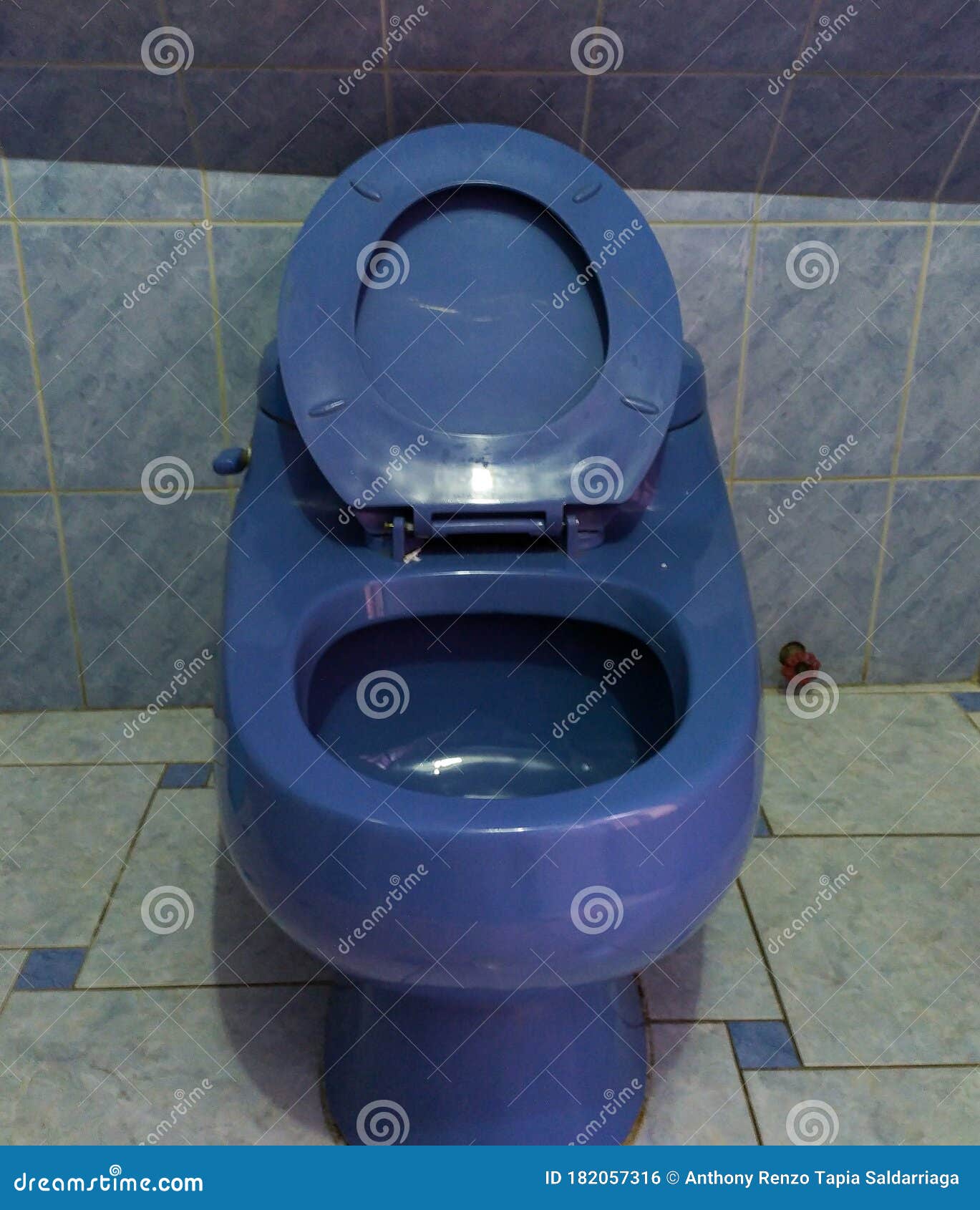 Blue toilet in bathroom stock photo. Image of toilet - 182057316