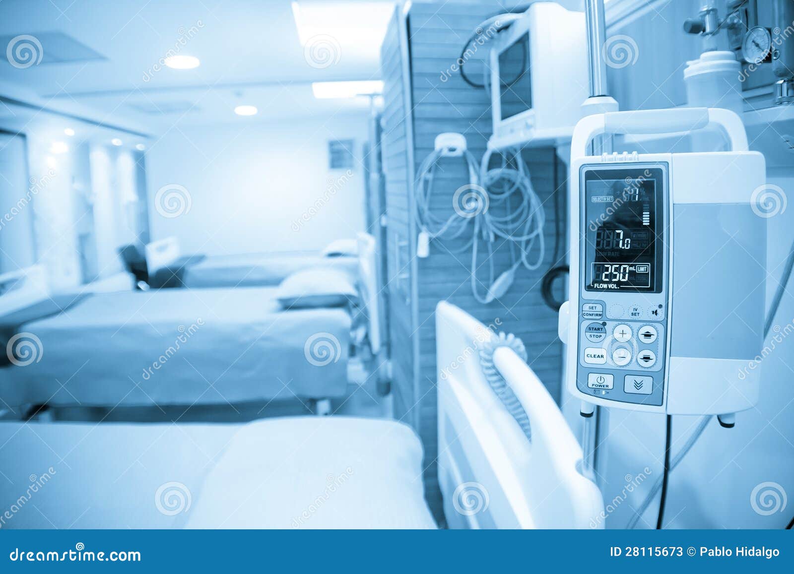 Blue Tone of Beds and Machines in Hospital. Stock Image - Image of ...
