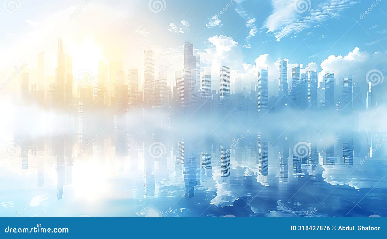 Blue Tone Panorama of Waterfront City Skyline Stock Photo - Image of ...