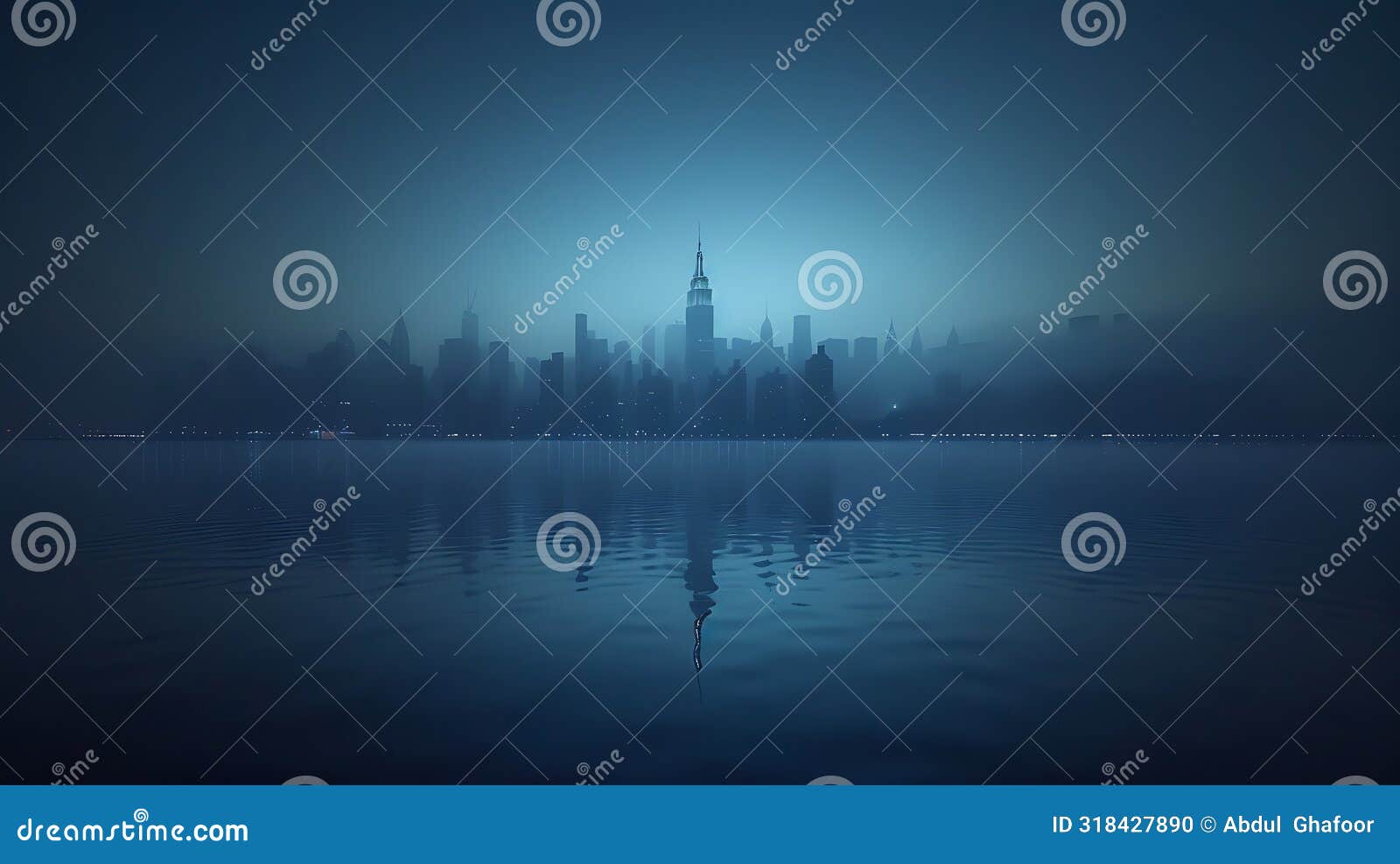 Blue Tone Panorama of Waterfront City Skyline Stock Photo - Image of ...
