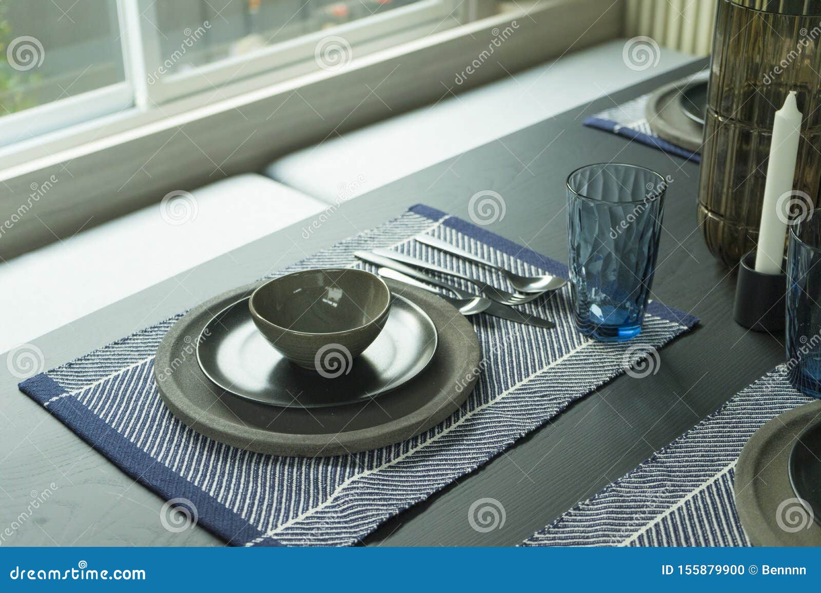Modern Style of Plate Setting on Dining Table Stock Photo - Image of ...