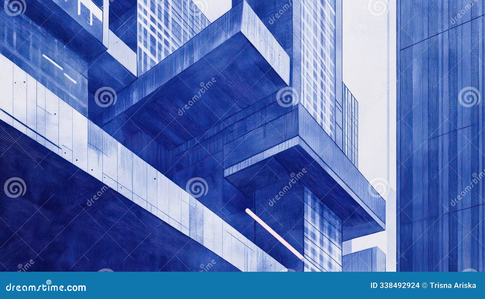 A Blue-toned Architectural Illustration Showcasing Modern Structures ...