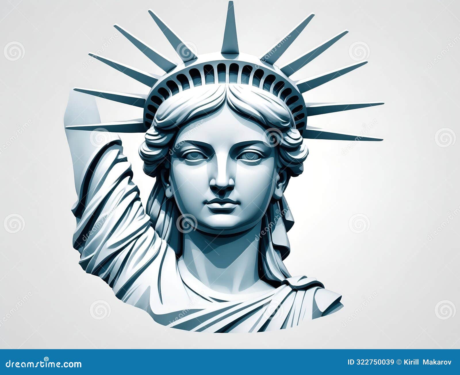Blue Toned Bust of the Statue of Liberty Emerging from a White ...