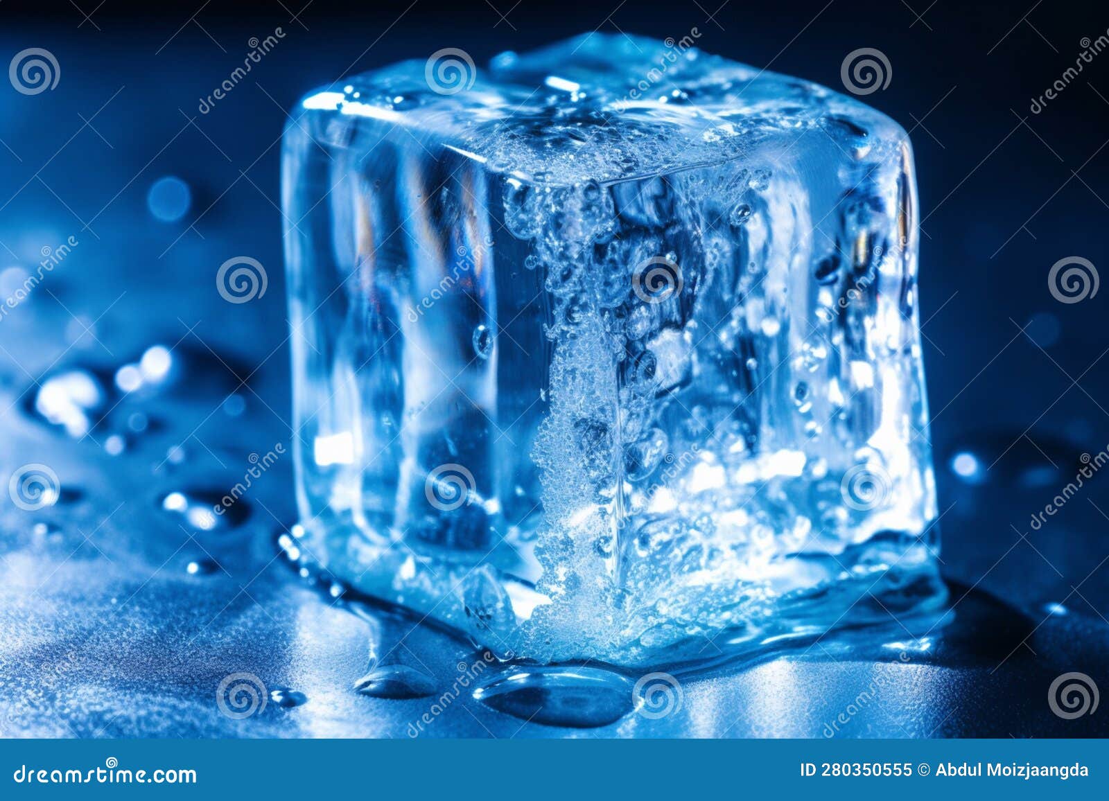 Blue-toned Ice Cube Melting in a Captivating Display Stock Illustration ...