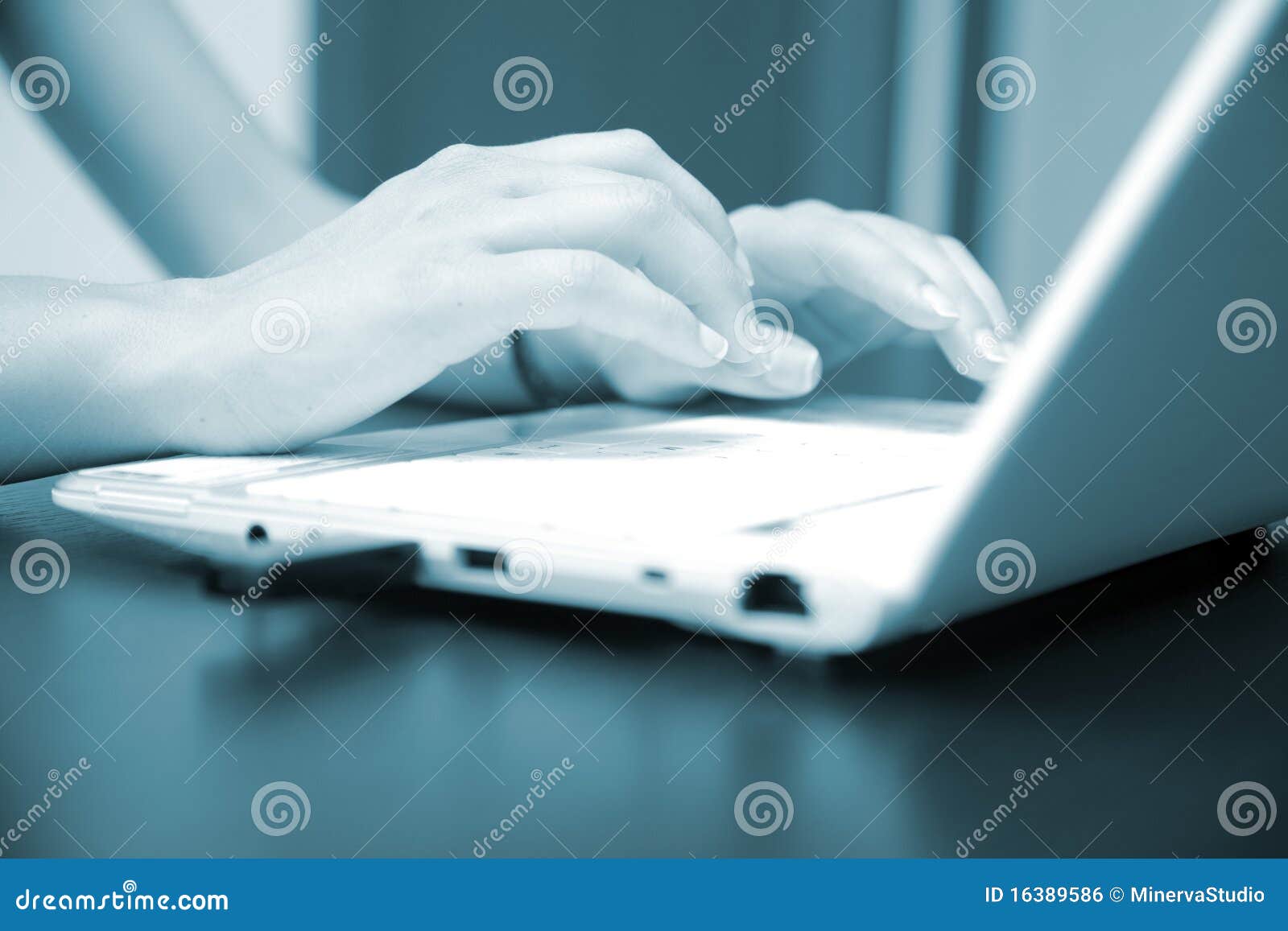 Blue Toned Image of Female Hand Typing on a Pc Stock Photo - Image of ...