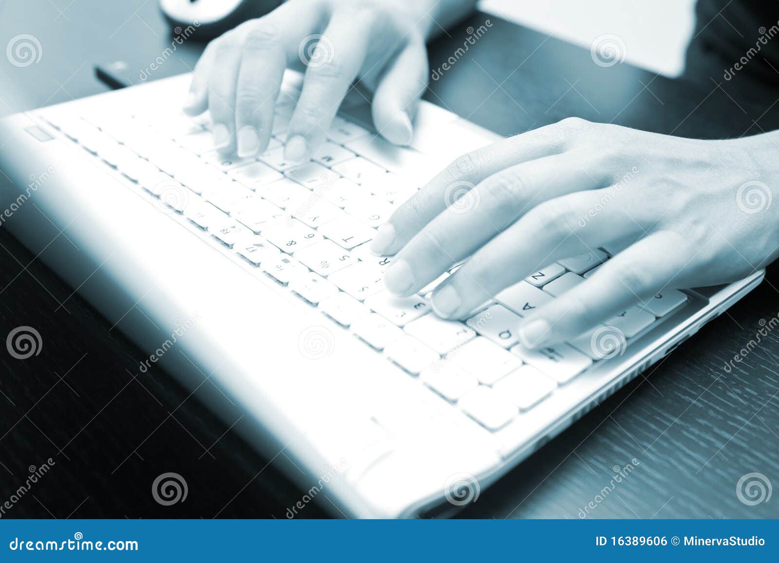 Blue Toned Image of Female Hand Typing on a Pc Stock Photo - Image of ...