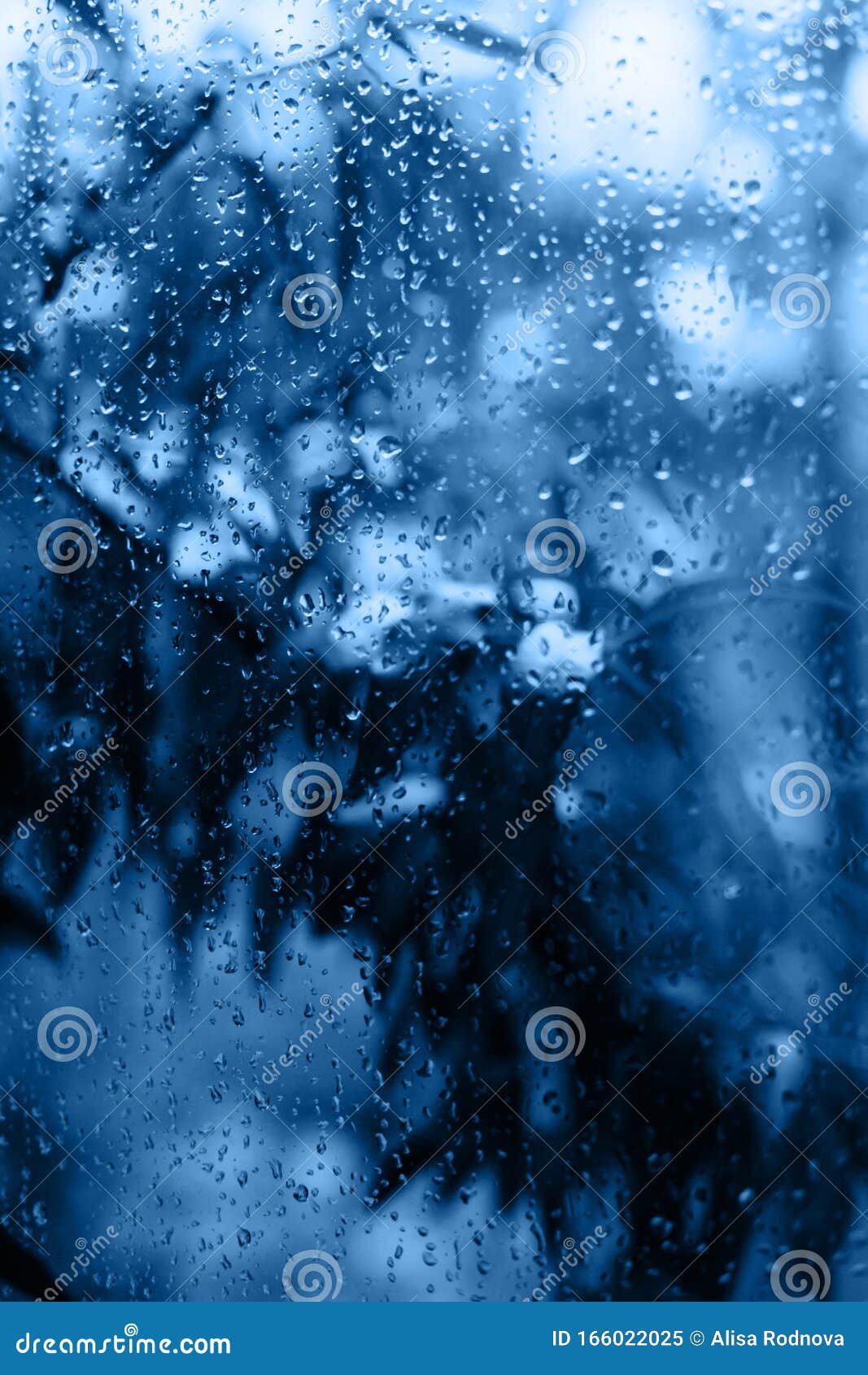 Blue Toned. Rain on the Window Stock Image - Image of background ...