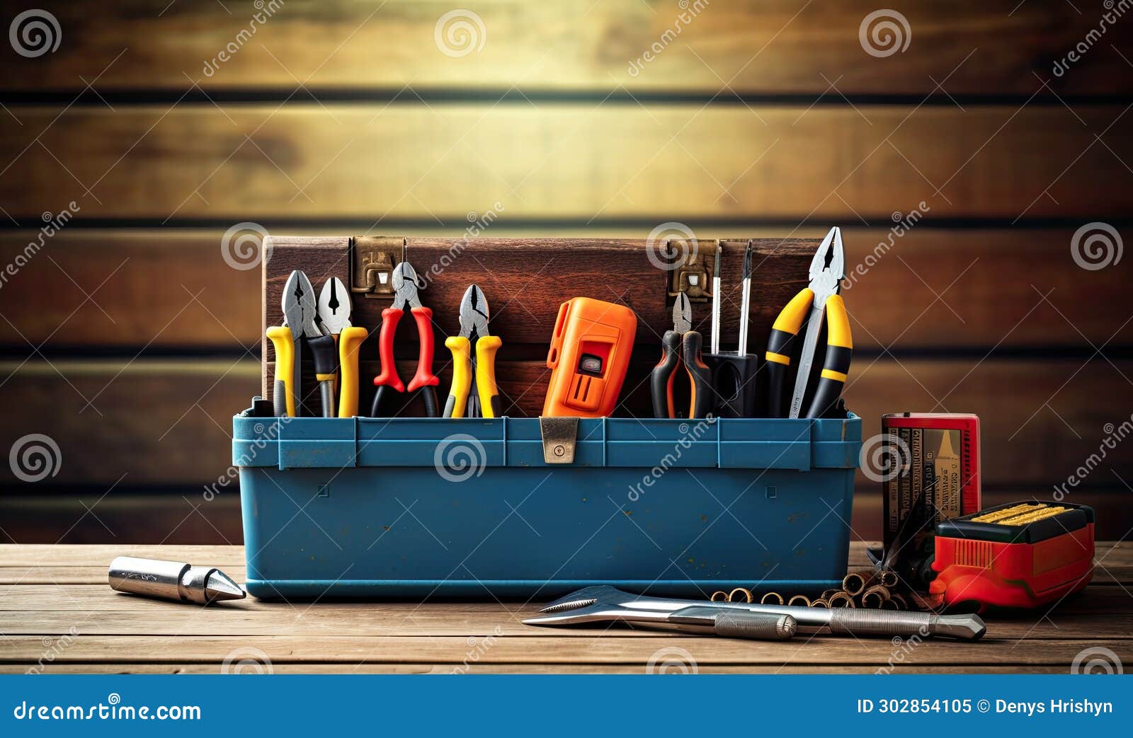 A Blue Toolbox Filled with an Assortment of Useful Implements Stock ...