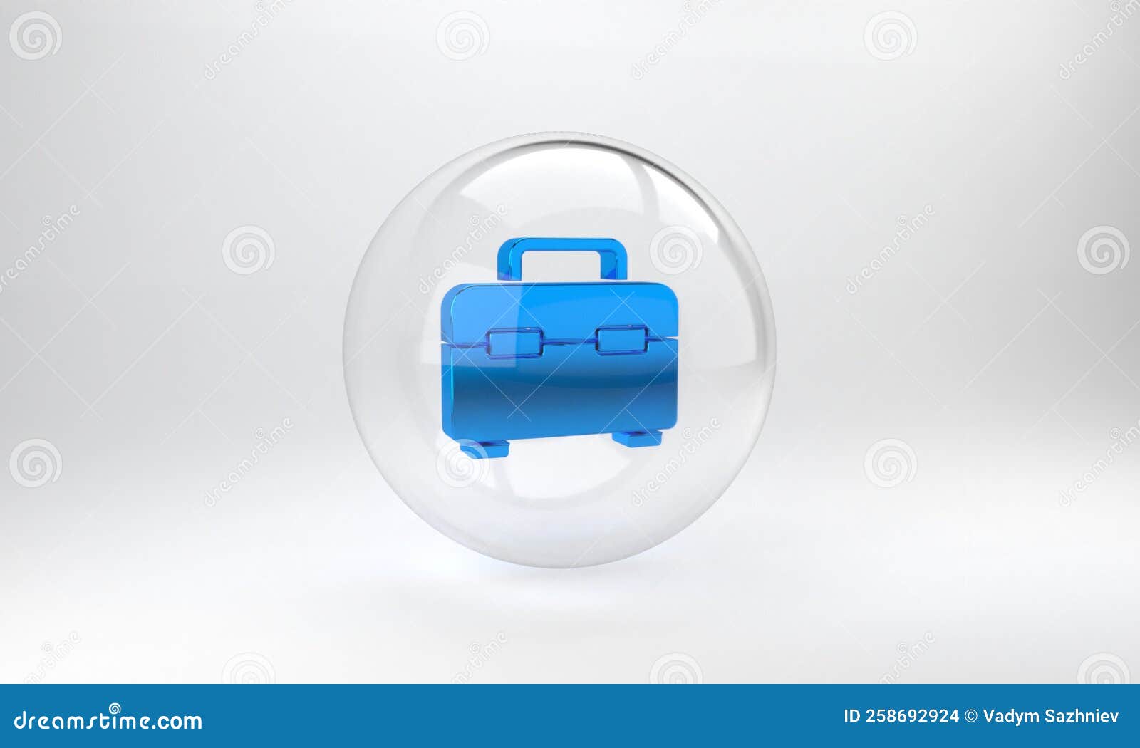 Blue Toolbox Icon Isolated on Grey Background. Tool Box Sign. Glass ...