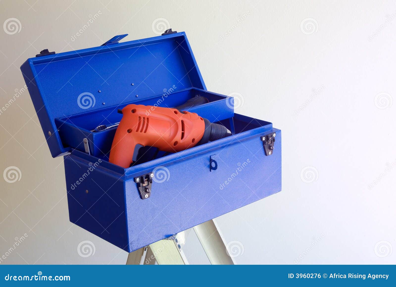 Blue Toolbox and Orange Drill Stock Photo - Image of construction ...