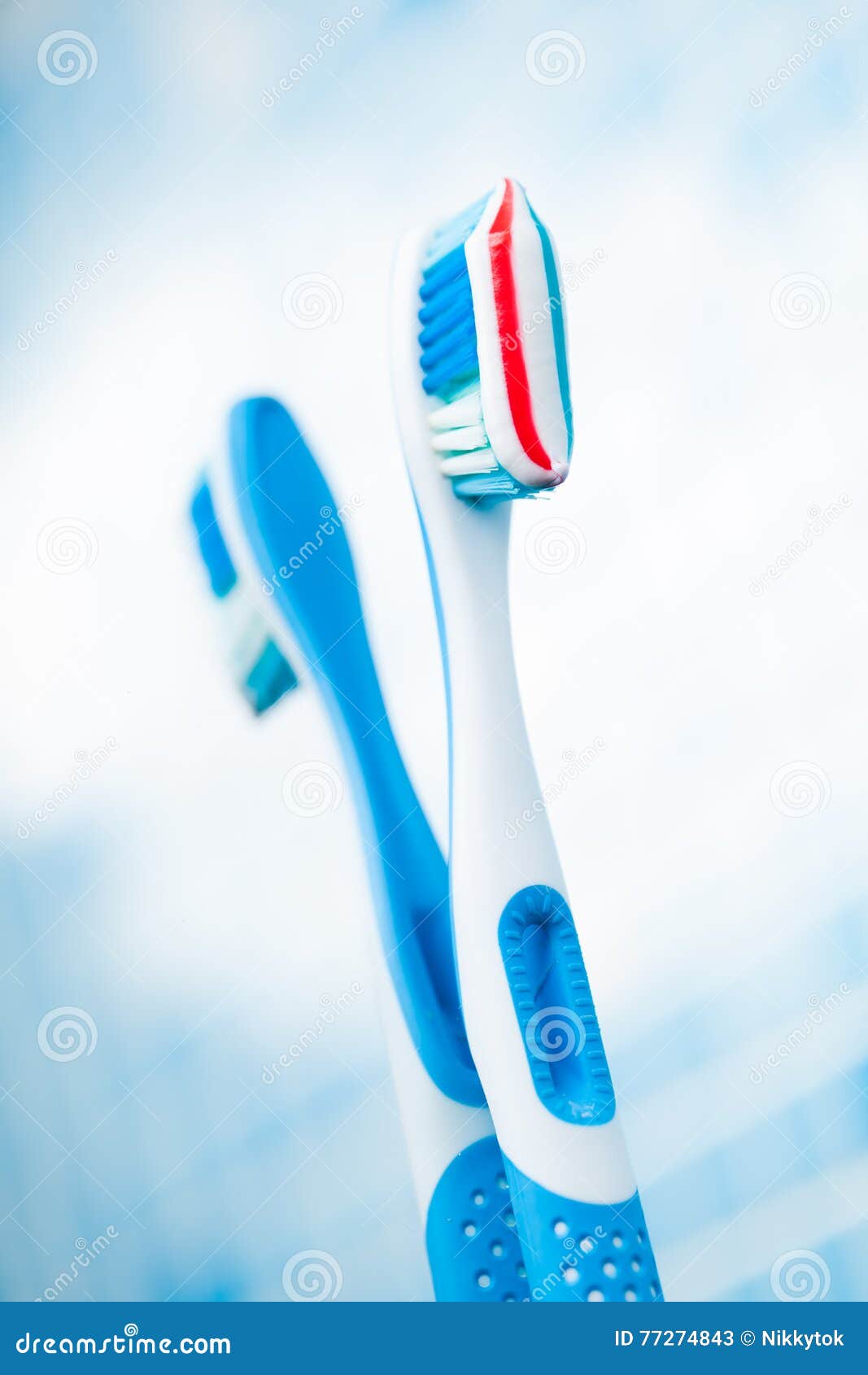 Blue Toothbrush with Red Stripe Toothpaste Stock Image - Image of clean ...