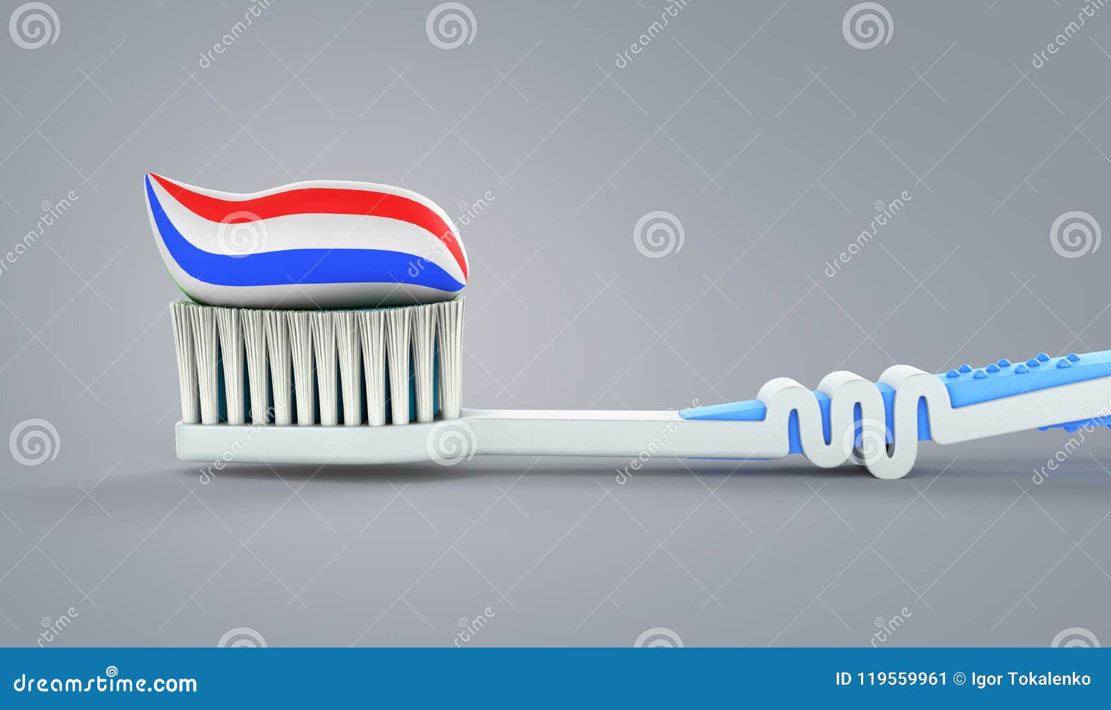 Blue Toothbrush with Toothpaste Close Up 3d Render on a Grey Background ...