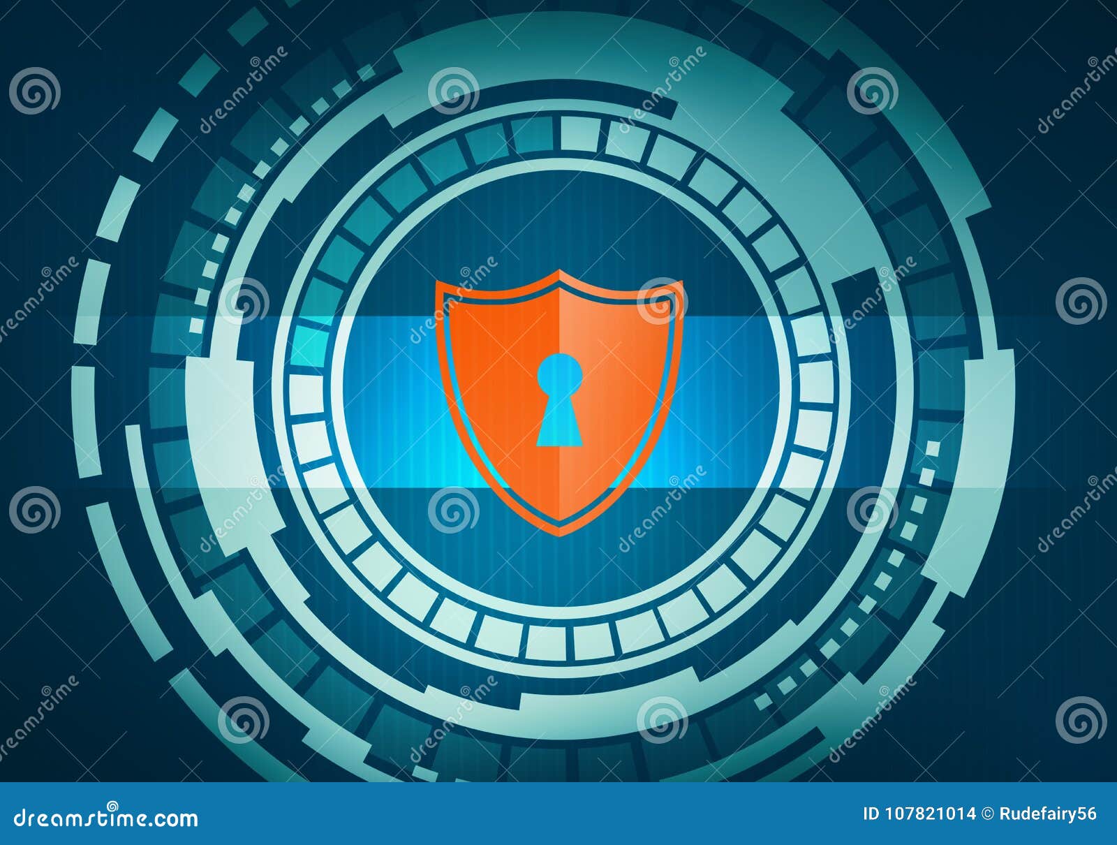 Blue Touch Screen Interface with Orange Shield Icon Stock Illustration ...