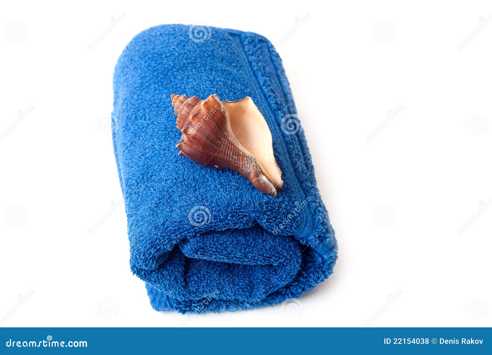 Blue towel and seashell stock photo. Image of bathroom - 22154038