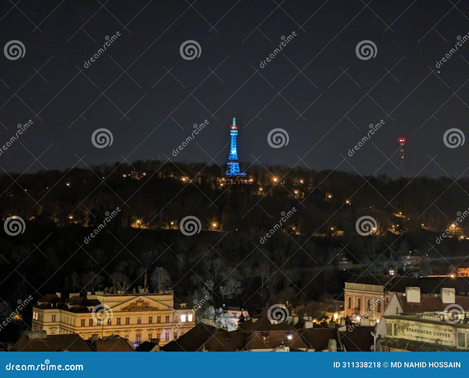 Blue Tower with Light Around the Tower at Night View Editorial Stock ...