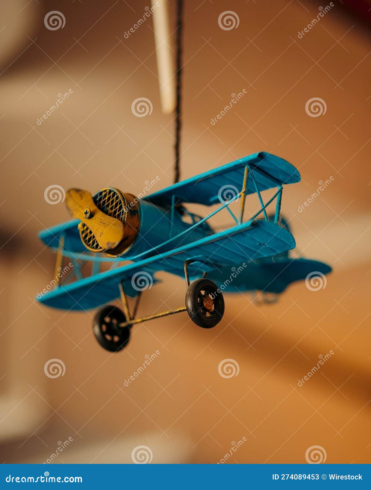 Blue Toy Airplane Hangs from the Ceiling. Stock Image - Image of game ...