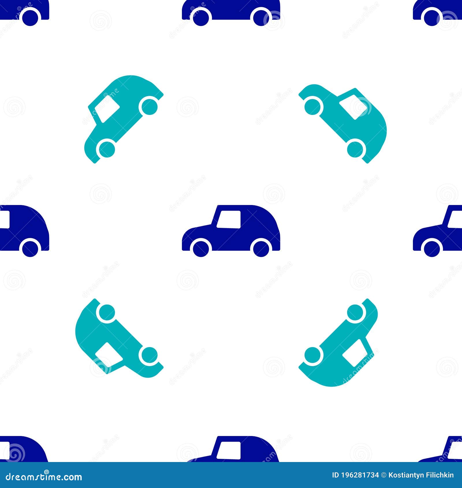 Blue Toy Car Icon Isolated Seamless Pattern on White Background. Vector ...